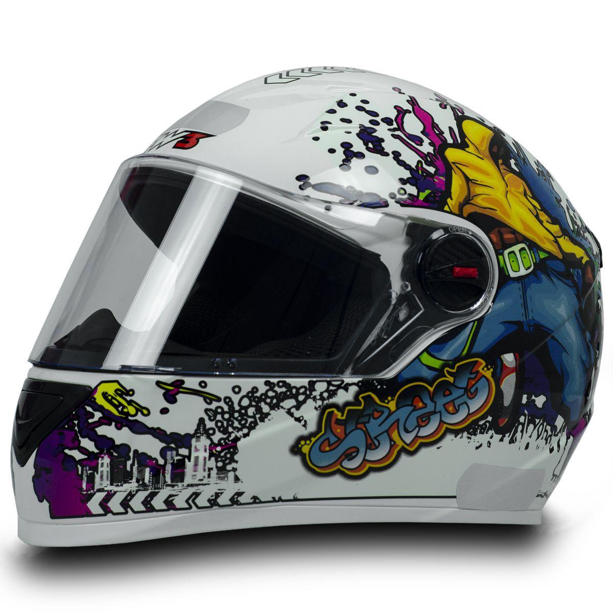 Capacete Moto Street Branco Brilhante Narigueira Fechado 58 - FW3 ...
