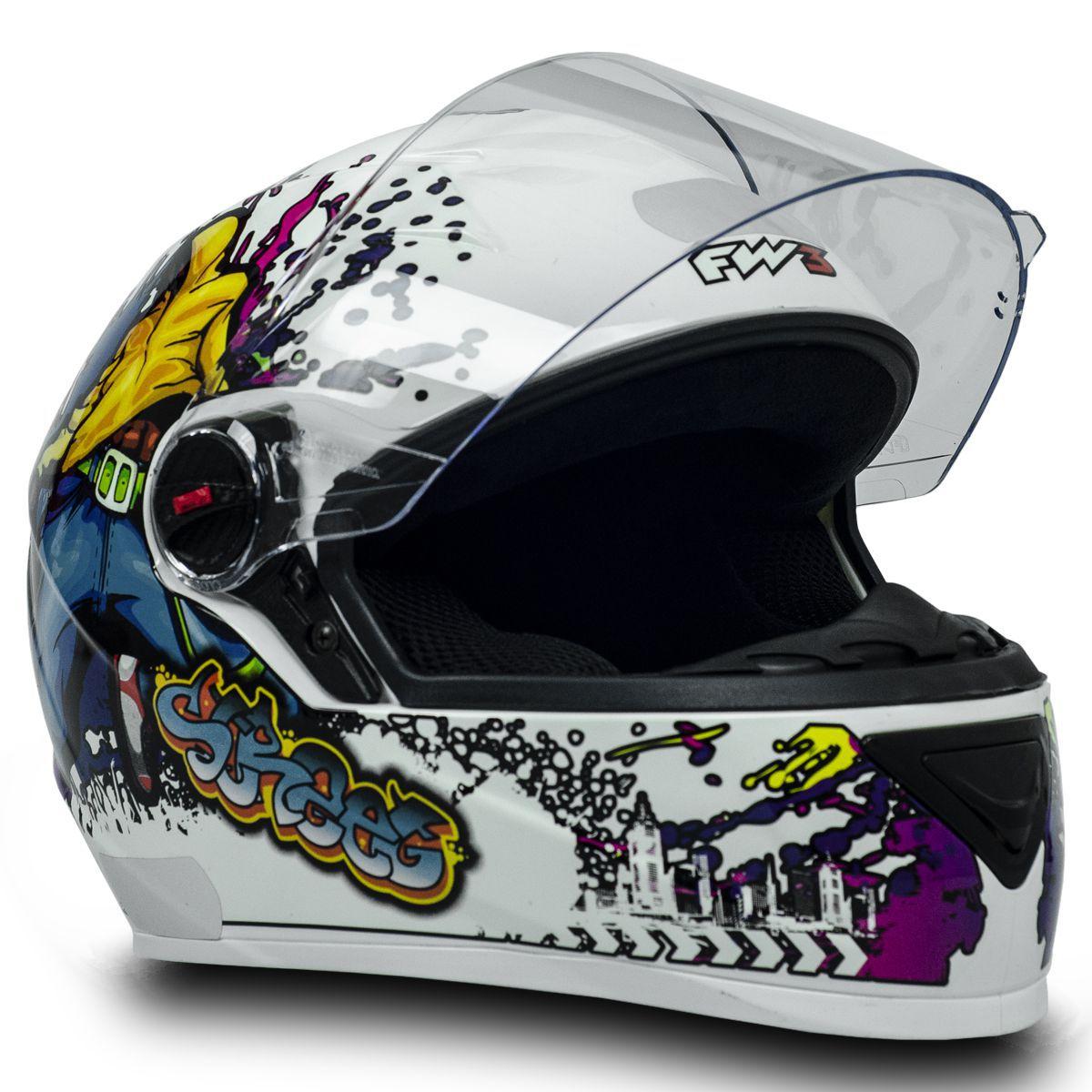 Capacete Moto Street Branco Brilhante Narigueira Fechado 58 - FW3 ...