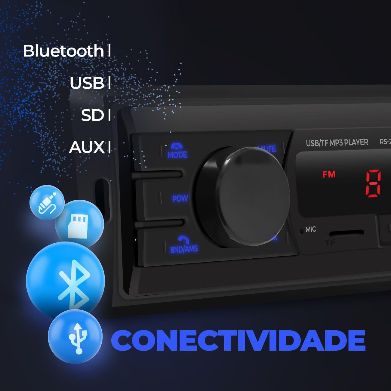 CD Player Automotivo Roadstar RS-2608BR Plus 1 Din BT USB SD Aux P2 ...