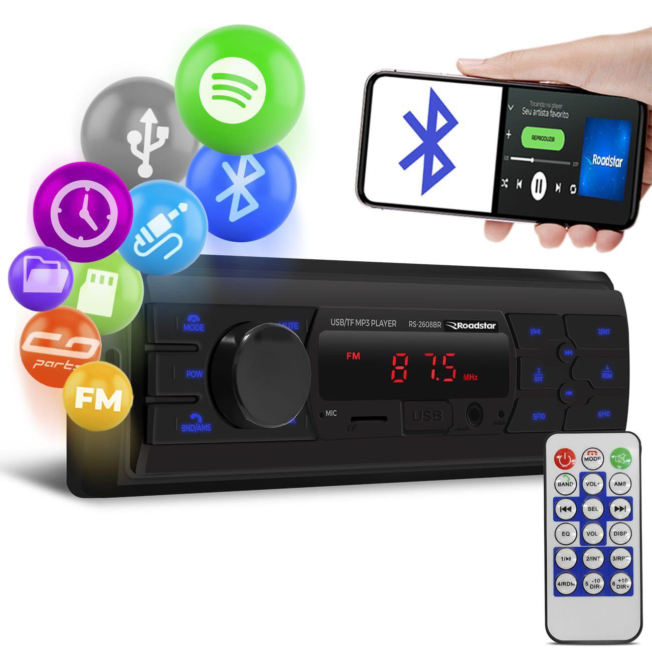 CD Player Automotivo Roadstar RS-2608BR Plus 1 Din BT USB SD Aux P2 ...