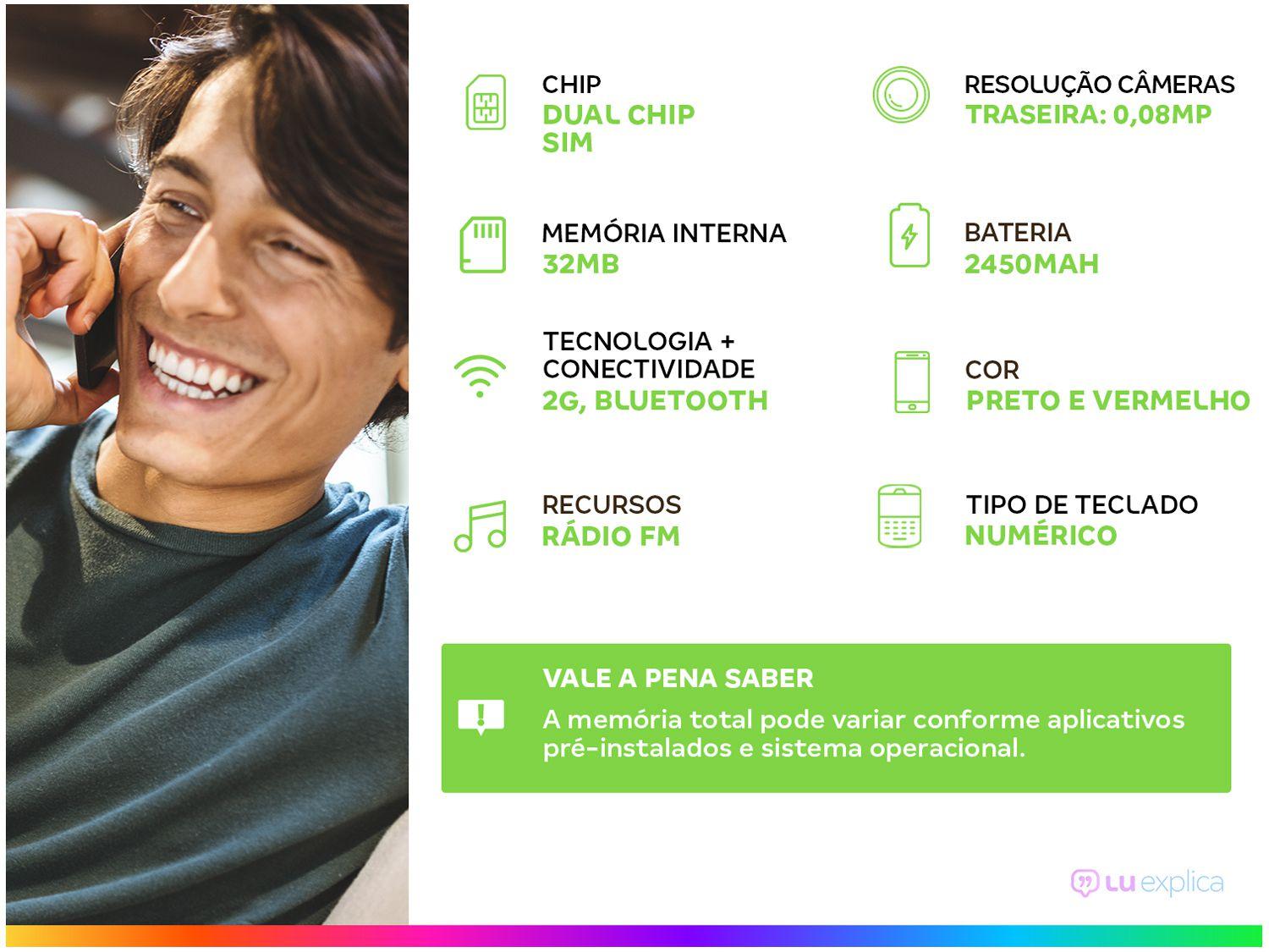 Celular Red Mobile Mega II M010G Dual Chip 32MB - 2G Rádio FM Bluetooth ...