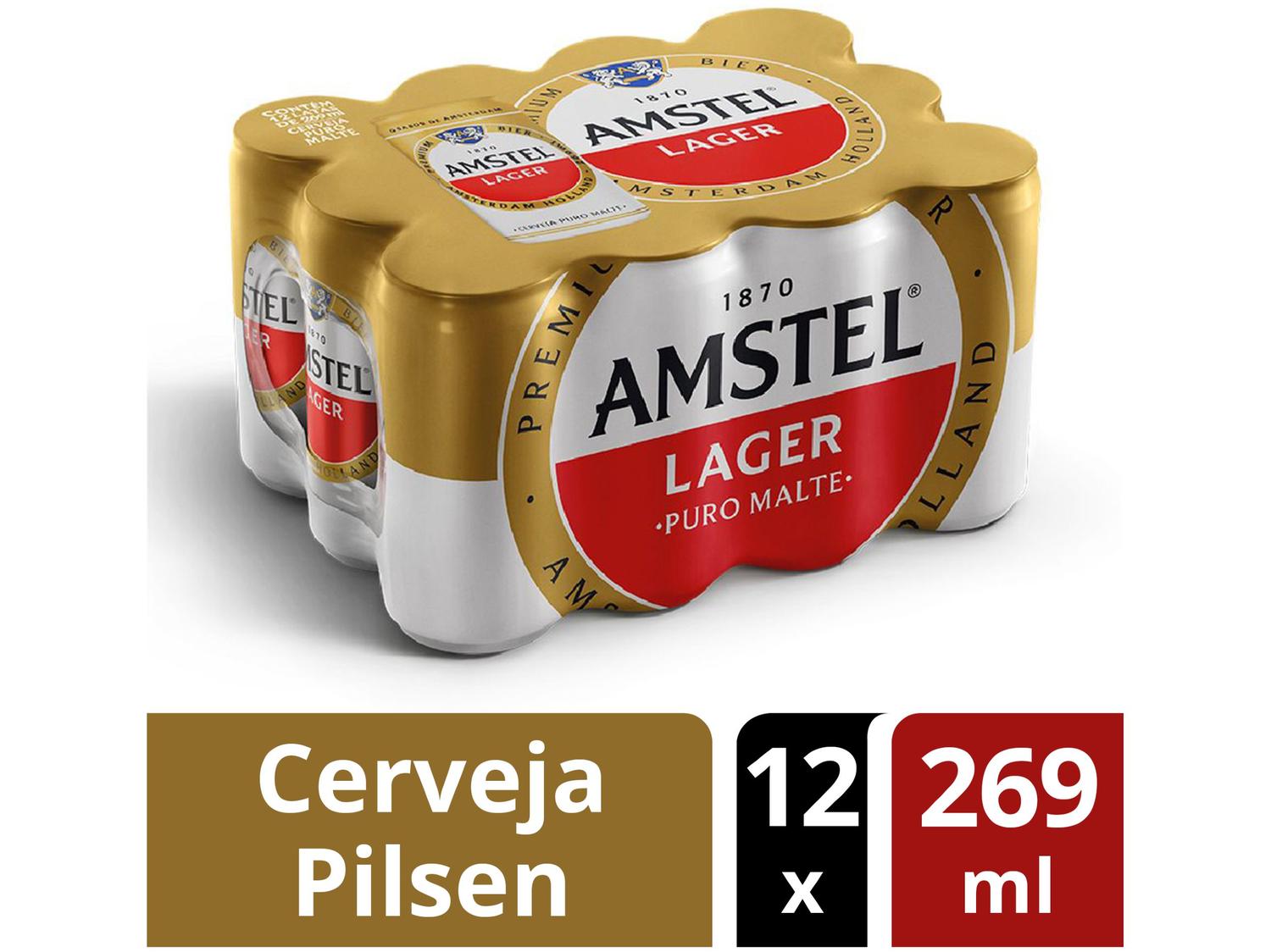 Cerveja Amstel Lager Puro Malte 12 Unidades Lata 269ml