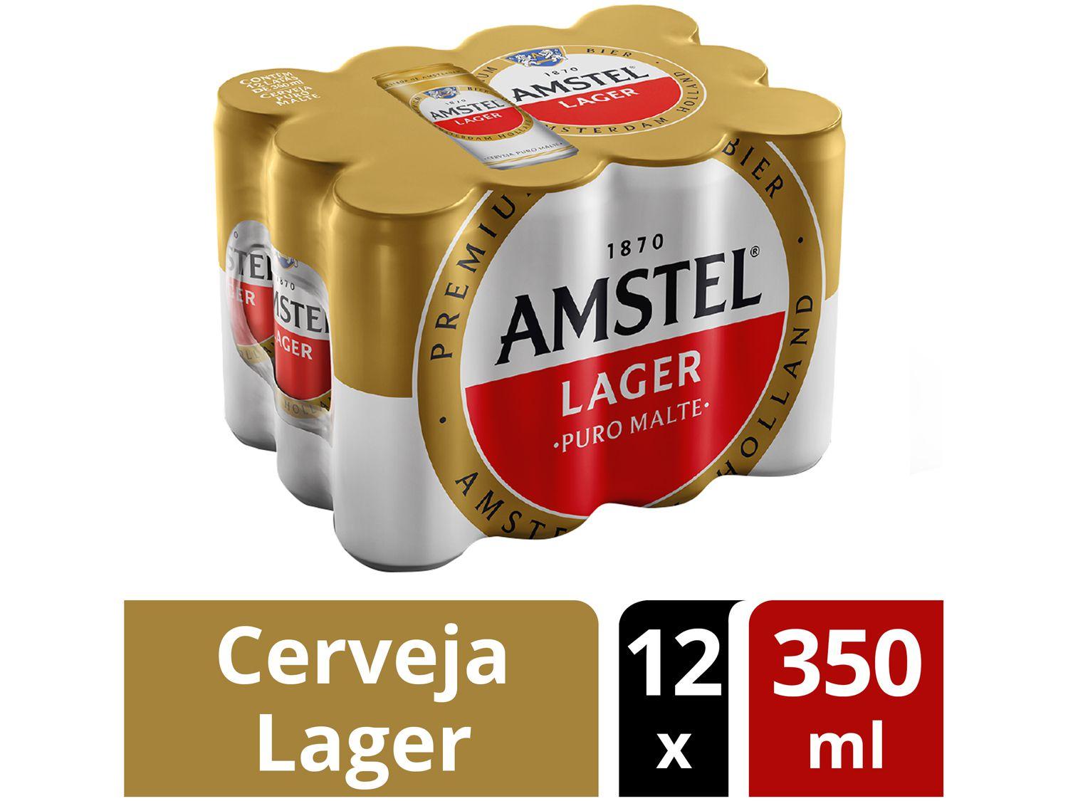 Cerveja Amstel Lager Puro Malte 12 Unidades Lata 350ml
