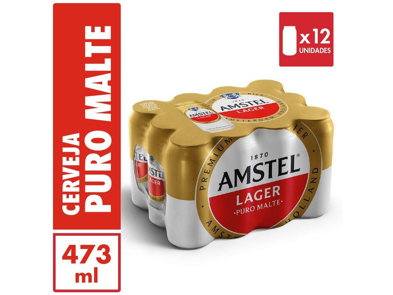 Cerveja Amstel Lager Puro Malte 12 Unidades Lata 473ml