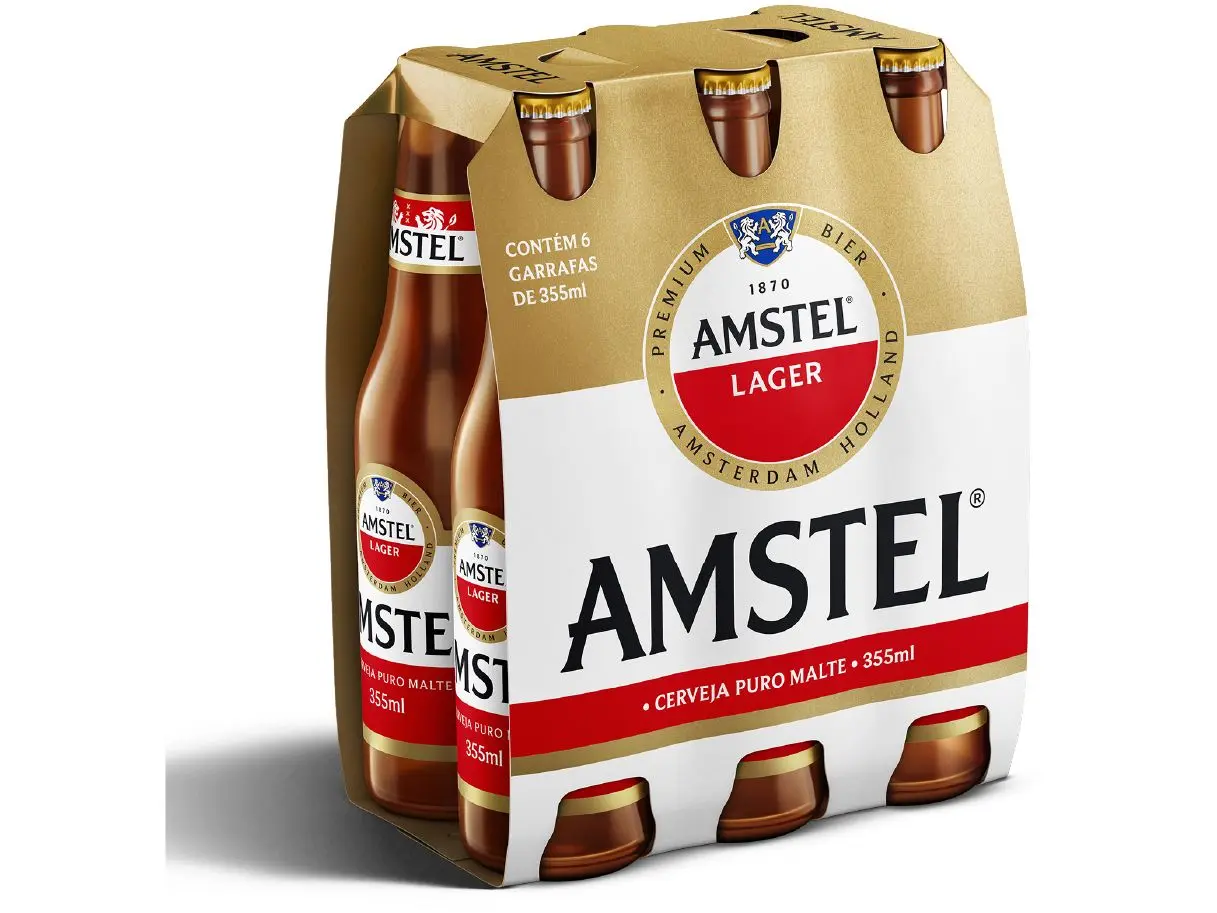 Cerveja Amstel Lager Puro Malte 6 Unidades Long Neck 355ml