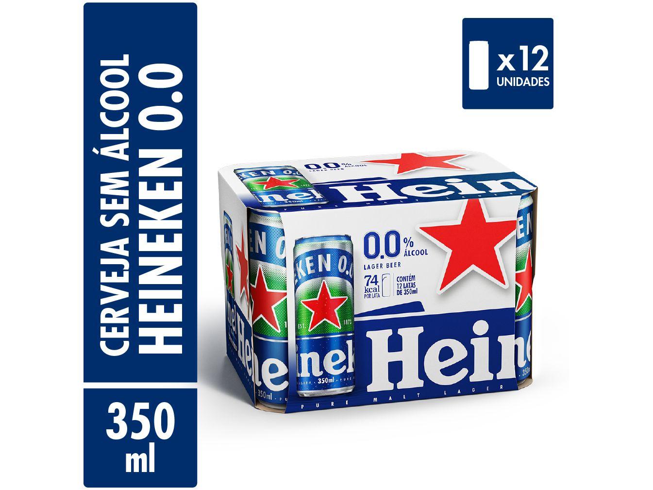 Cerveja Heineken Lager sem Álcool Puro Malte 12 Unidades Lata 350ml