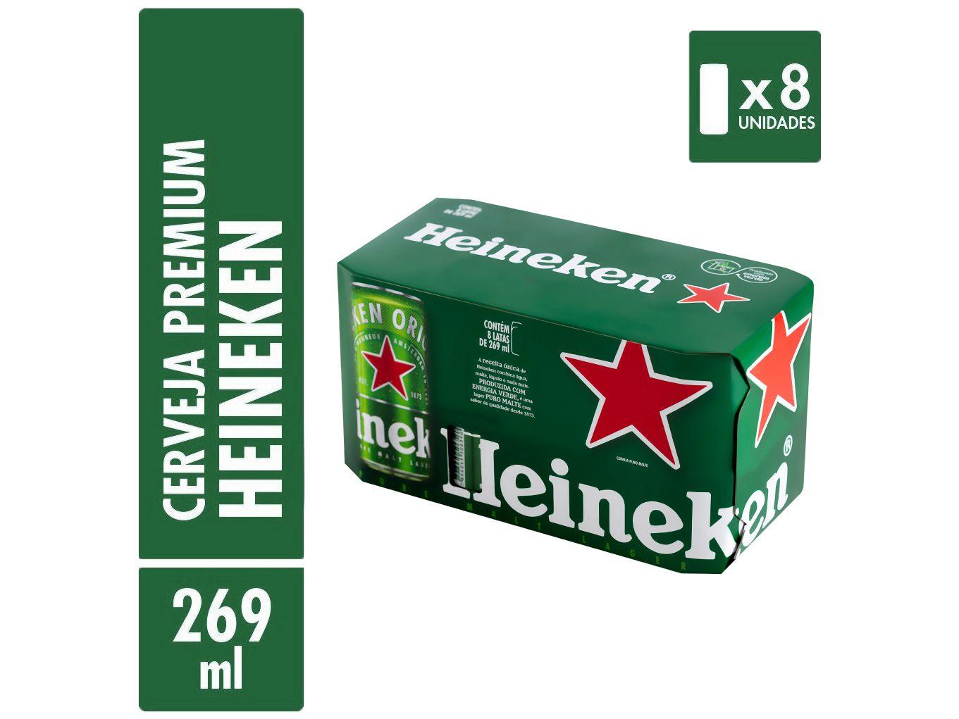 Cerveja Heineken Lata Puro Malte Lager 8 Unidades 269ml