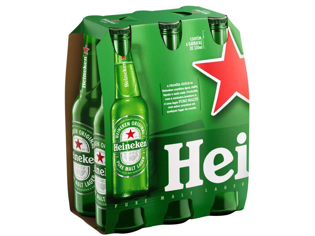 Cerveja Heineken Premium Puro Malte Lager Pilsen 6 Garrafas Long Neck