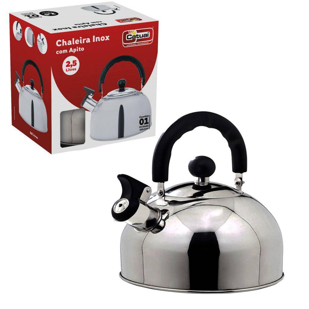 Chaleira Em Aço Inox Com Apito E Alça Térmica 2,5 Litros - Catuai ...