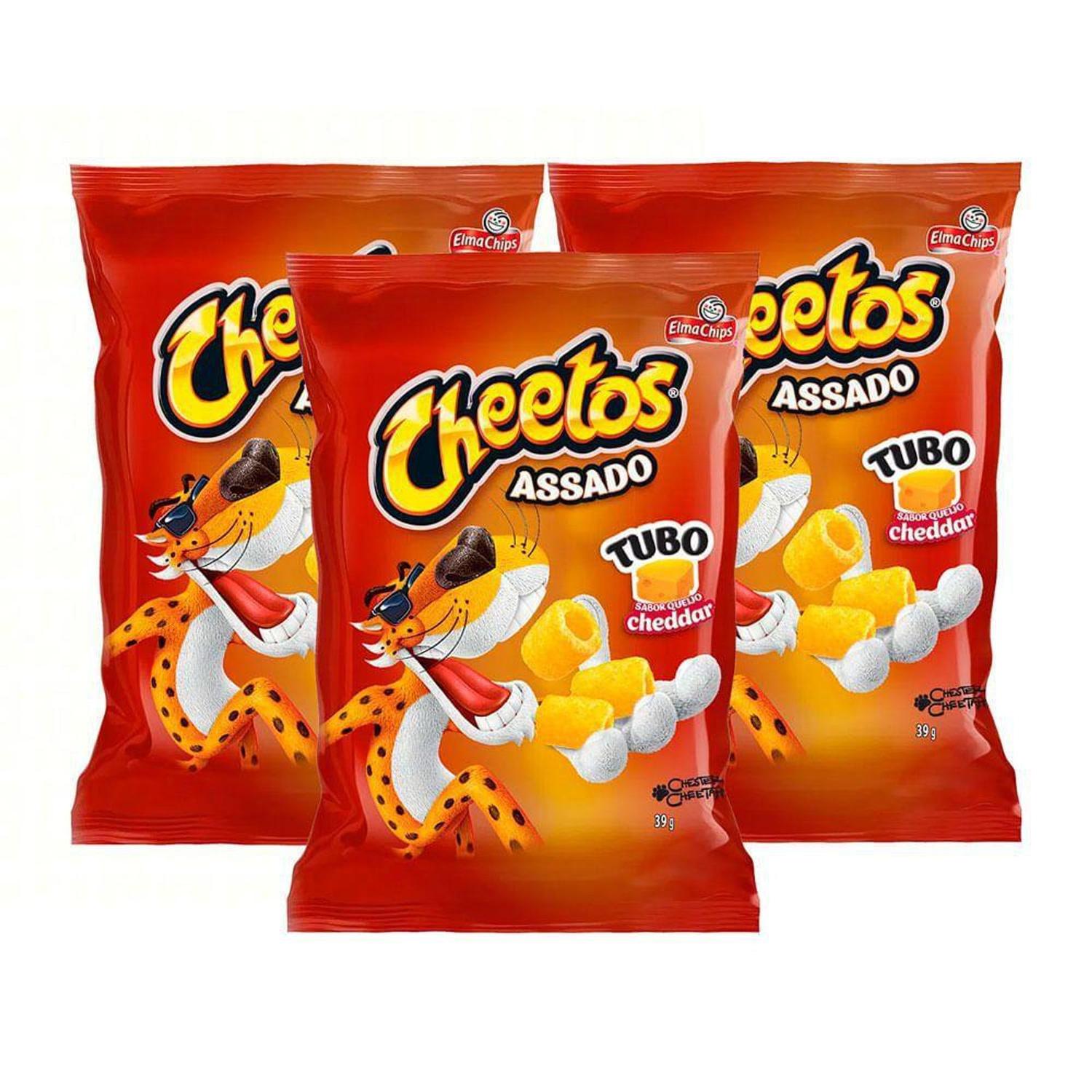 Cheetos Elma Chips Tubo Sabor Queijo Cheddar 39g Kit com três unidades ...