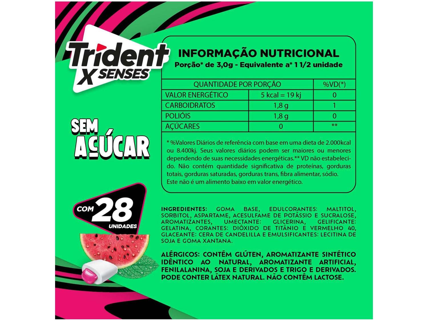 Chiclete Trident XSenses Melancia Sem Açúcar Display com 6 Unidades de 54g