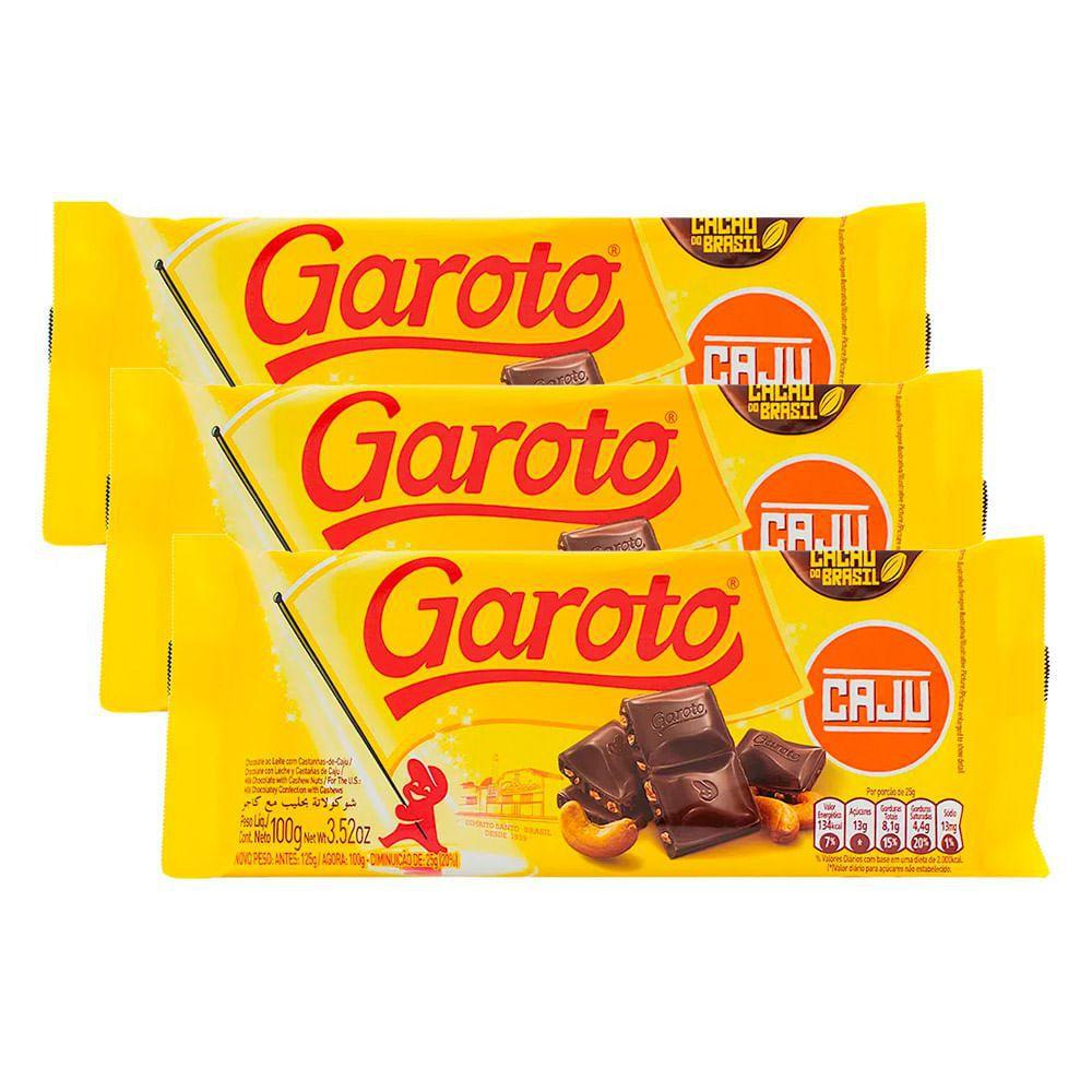 Chocolate Garoto Castanha de Caju 100g Kit com três unidades - Chocolate / Barra de Chocolate ...