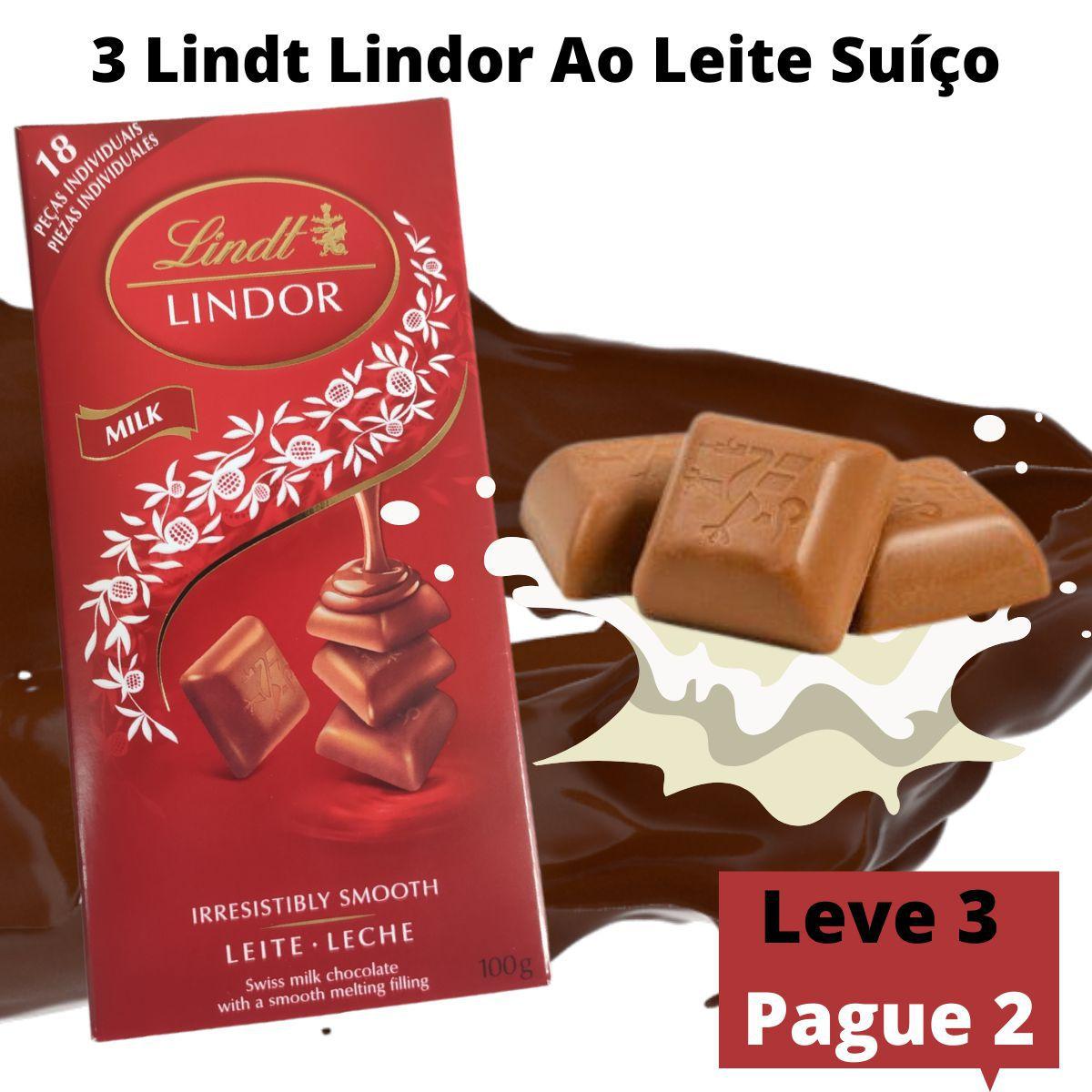 Chocolate Lindt Lindor Swiss Milk 100g Kit com 3 Unidades - Bomboniere ...