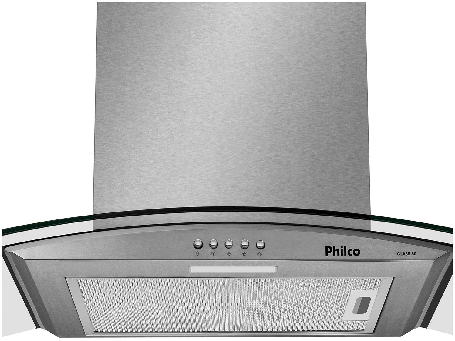 Coifa de Parede Philco 60cm 4 Bocas com Vidro Curvo 3 Velocidades Glass 60