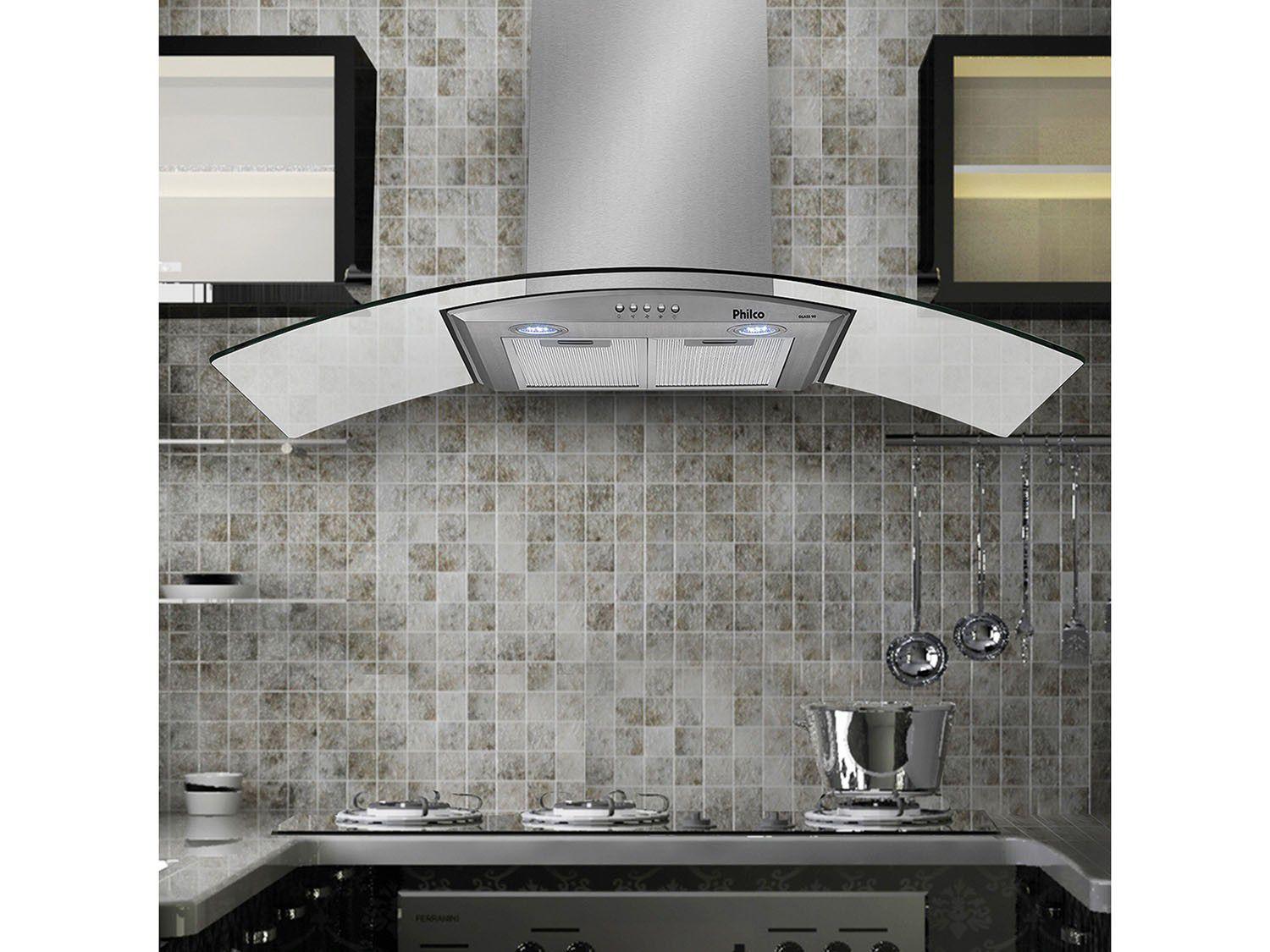 Coifa de Parede Philco 90cm 6 Bocas com Vidro Curvo 3 Velocidades Glass 90
