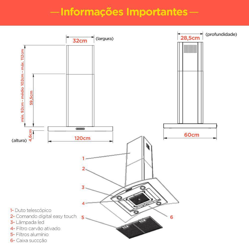 Coifa Retangular Ilha Fogatti 120cm Inox - Coifa de Ilha - Magazine Luiza