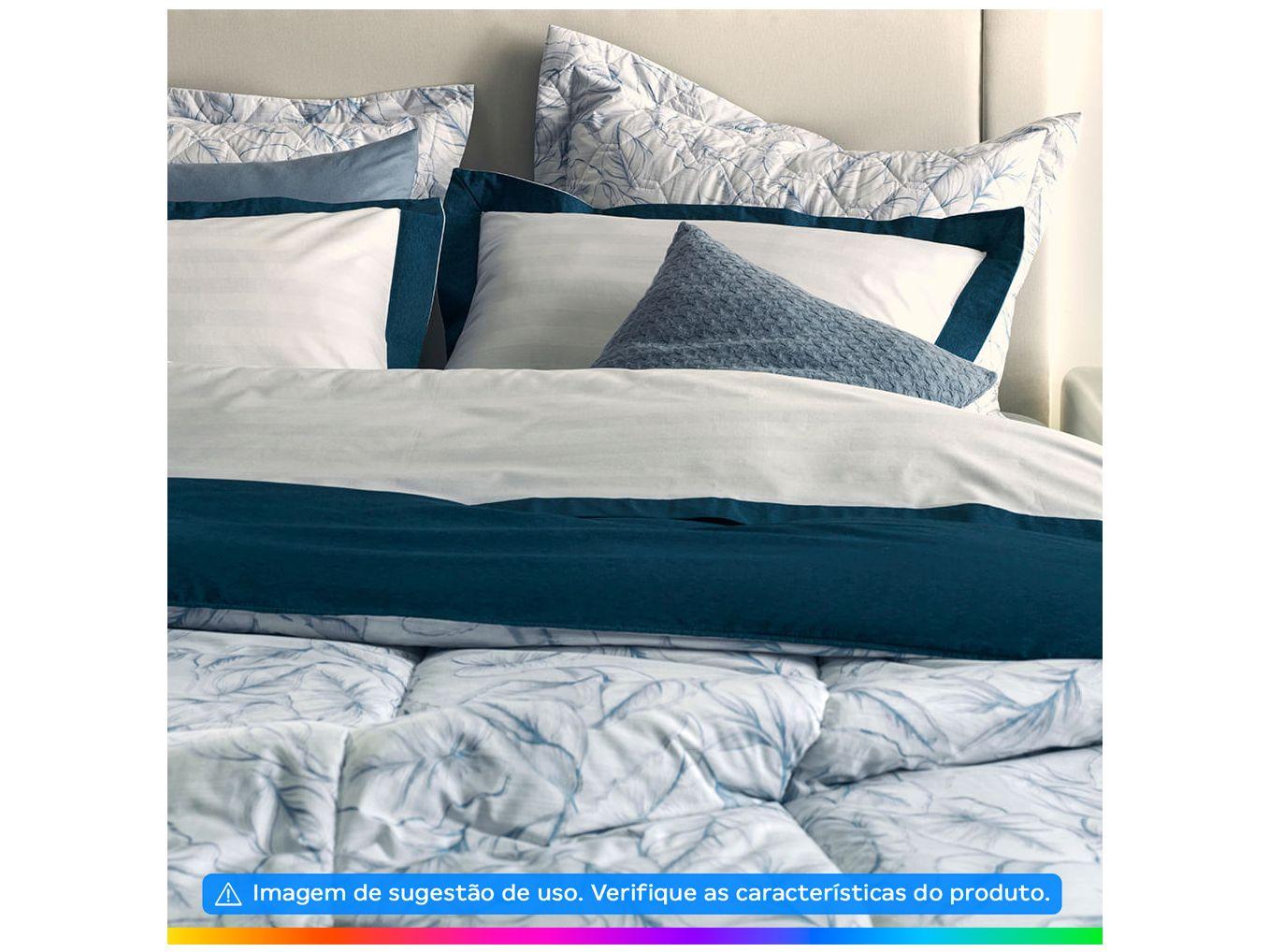 Colcha Casal Karsten 100% Algodão Arboris Branco e Azul Marinho 3 Peças