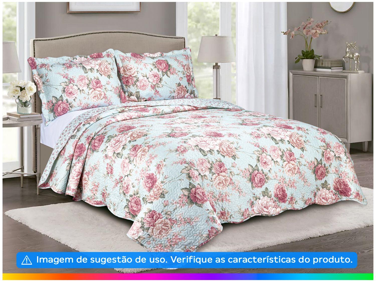 Colcha Queen Camesa de Poliéster Evolution Patchwork Zelia Verde 3 Peças