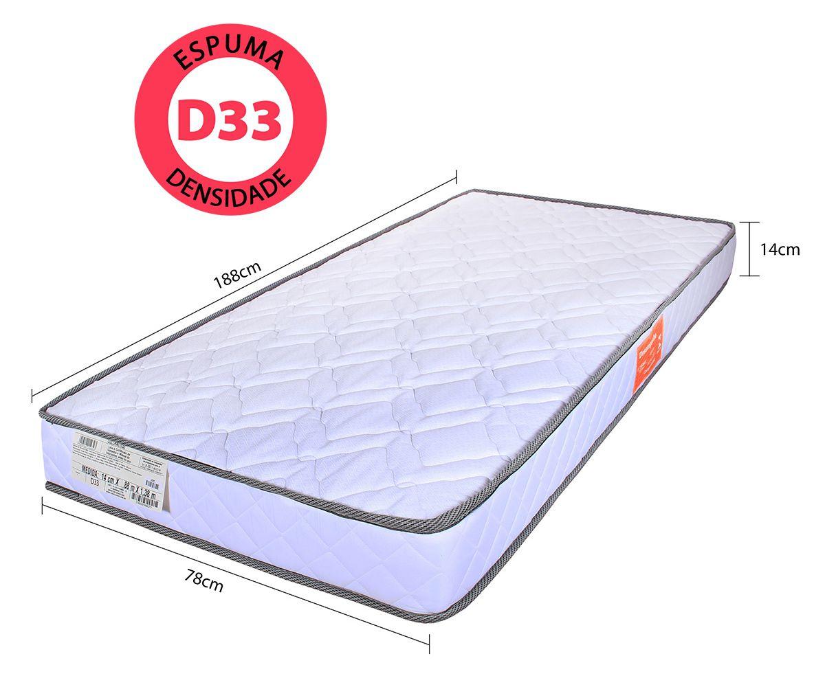 Colchão Solteiro Espuma Certificada D33 BF Colchões 78x188x14cm ...