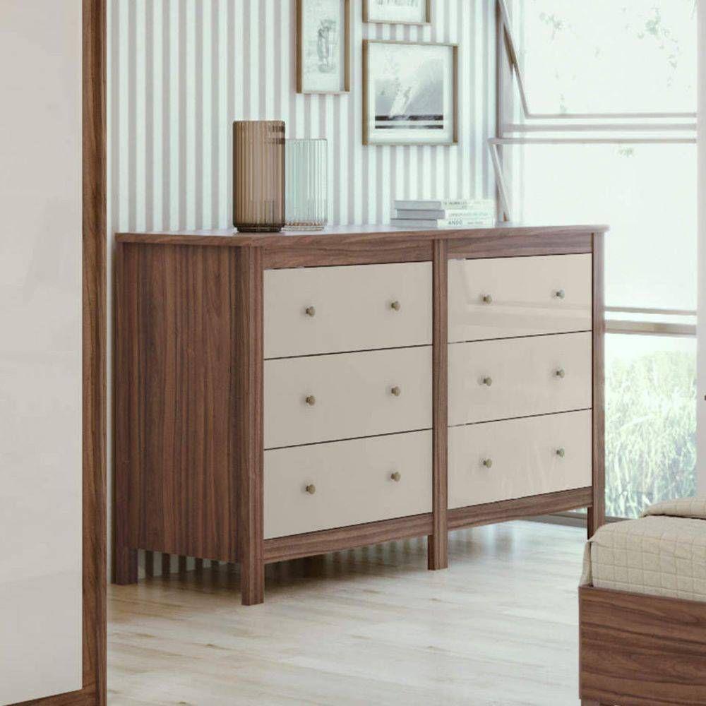 Cômoda Maggiore Lopas 6 Gavetas Horizontal Imbuia Naturale / Off White ...