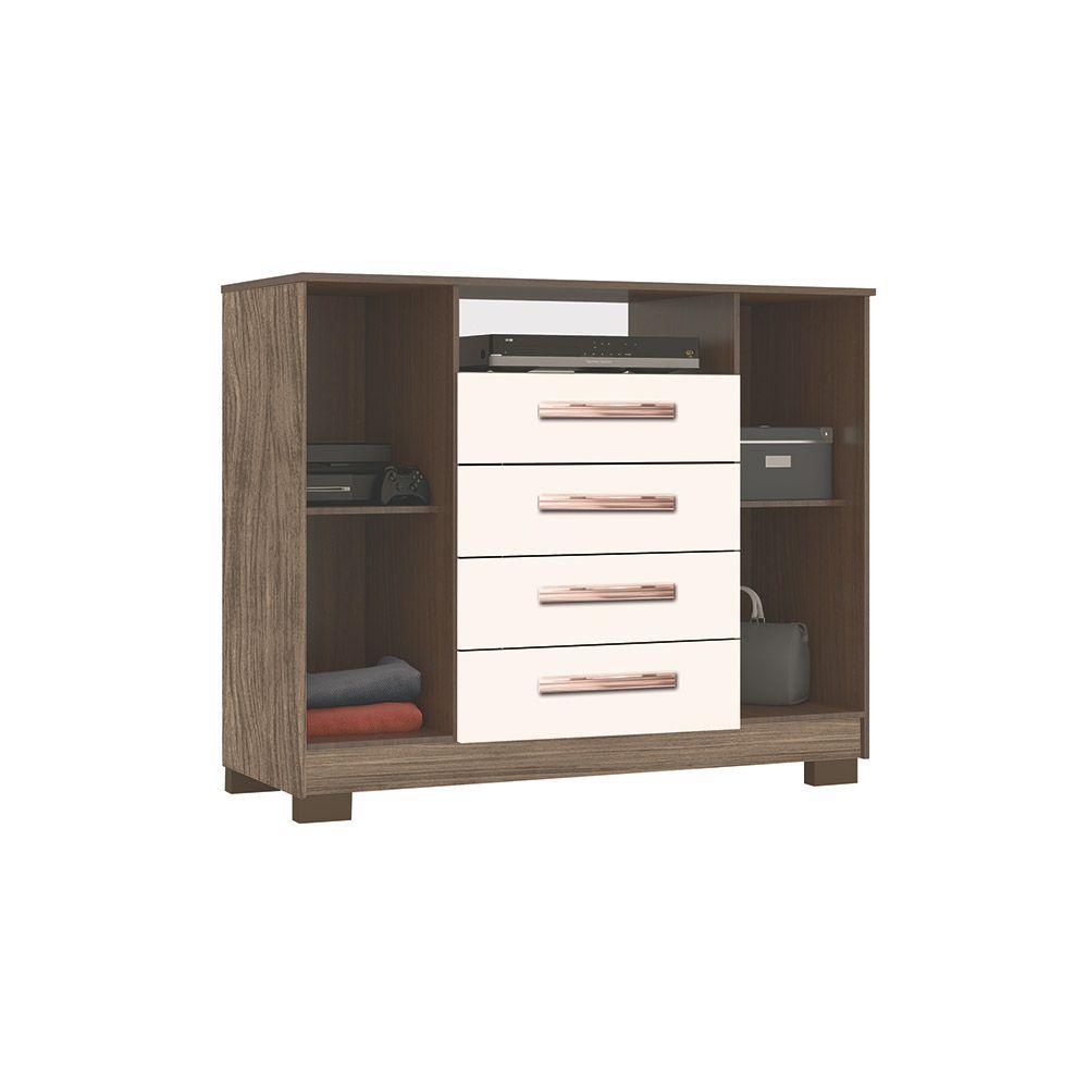 Cômoda Rack Madri Teka com Champanhe 2 Portas e 4 Gavetas com chave ...