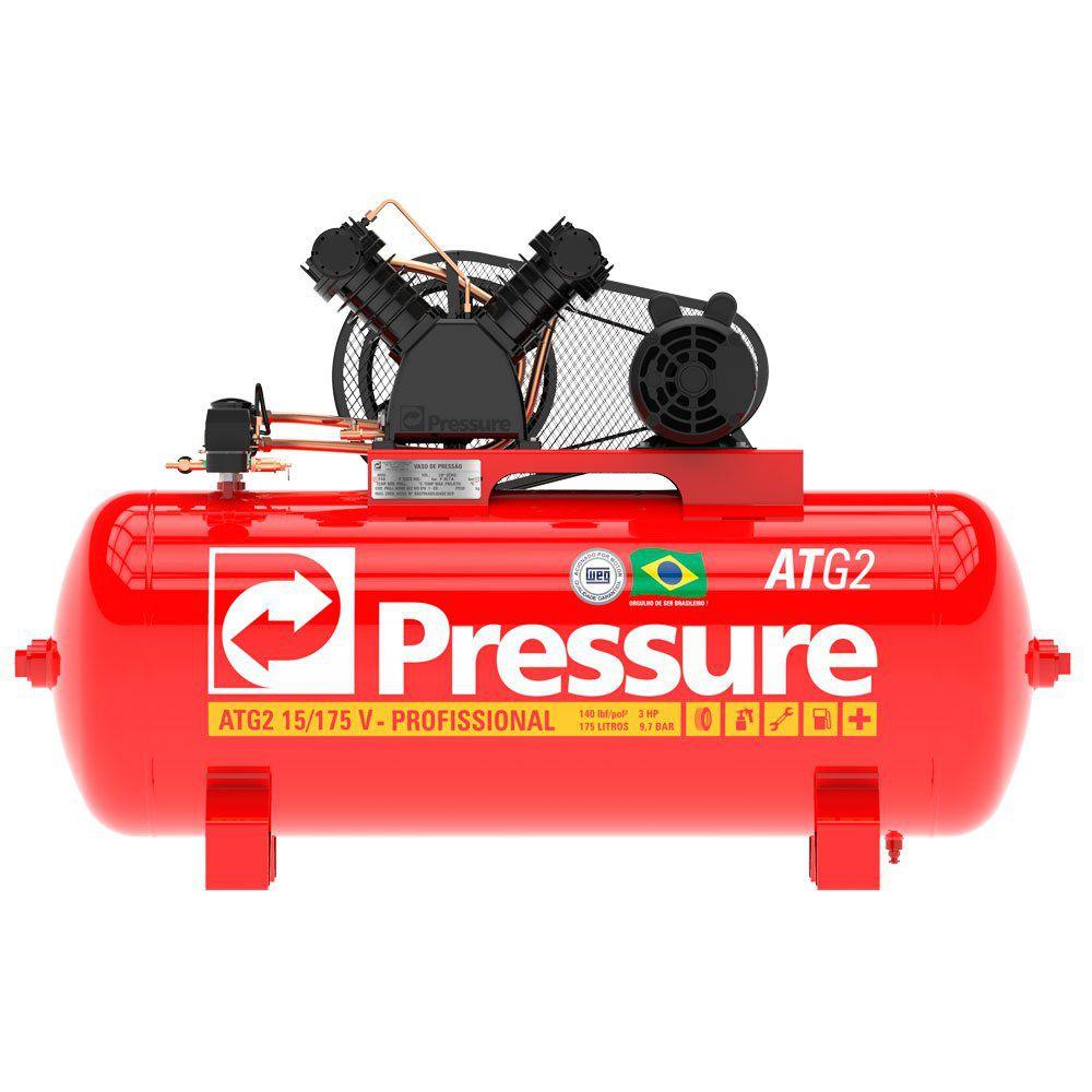 Compressor 10 Pés 2 HP 100 Litros 2 Pistões com Motor Mono ATG2 ...