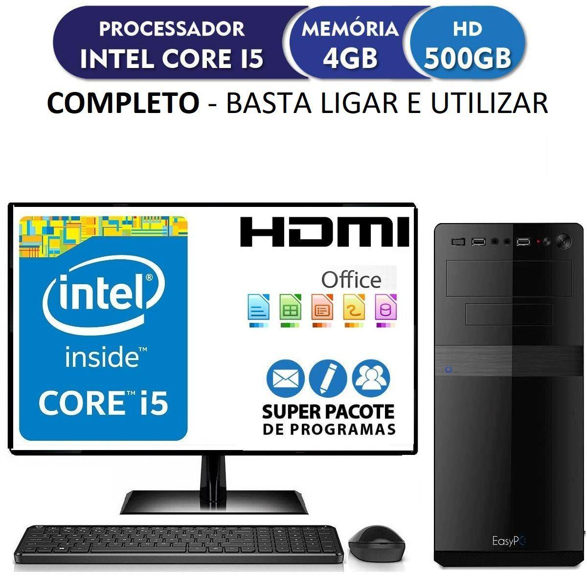 Computador Desktop Completo Intel Core i5 3.4Ghz 4GB HD 500GB Monitor LED HDMI mouse teclado ...