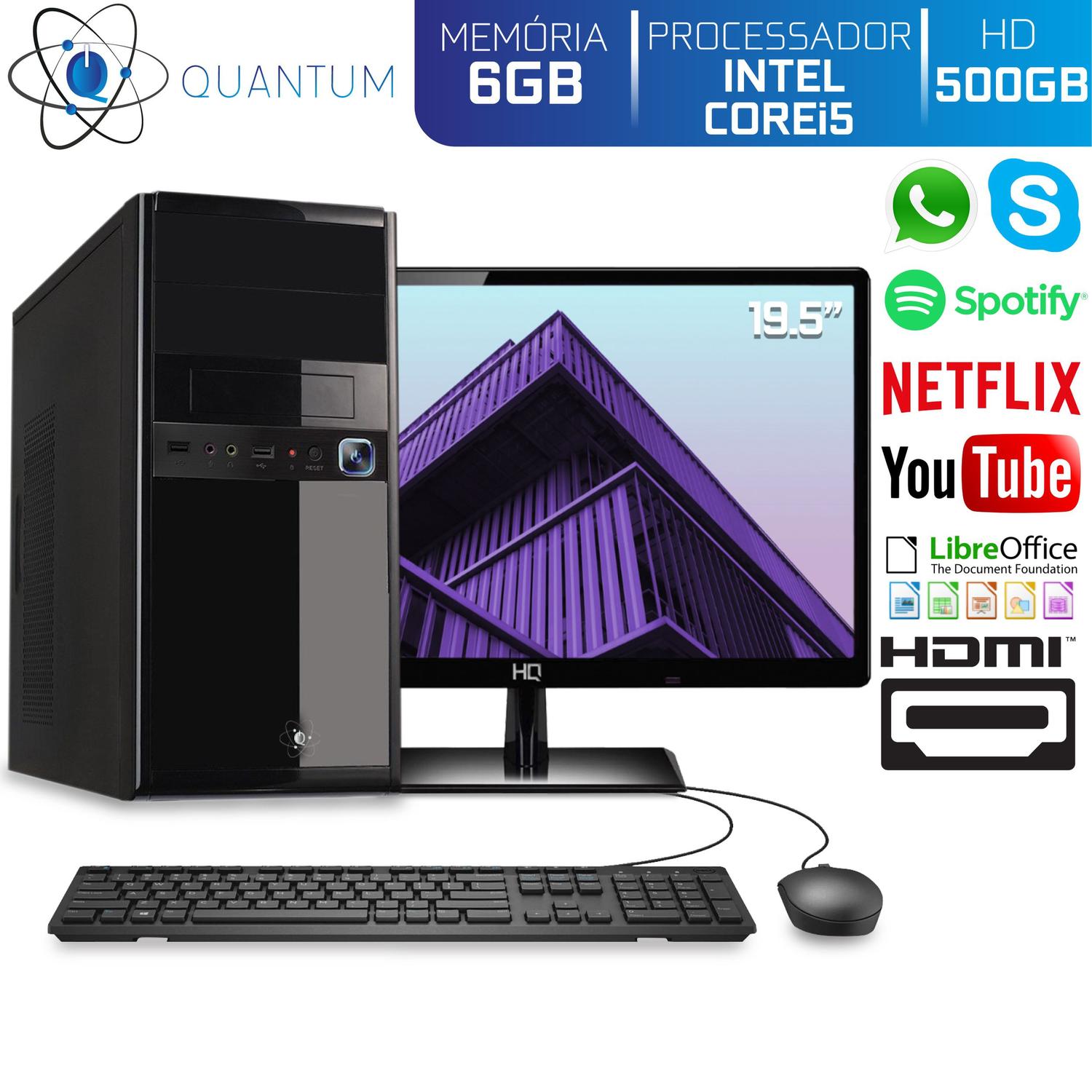 Computador Desktop Completo Quantum Intel Core i5 6GB HD 500GB Monitor ...