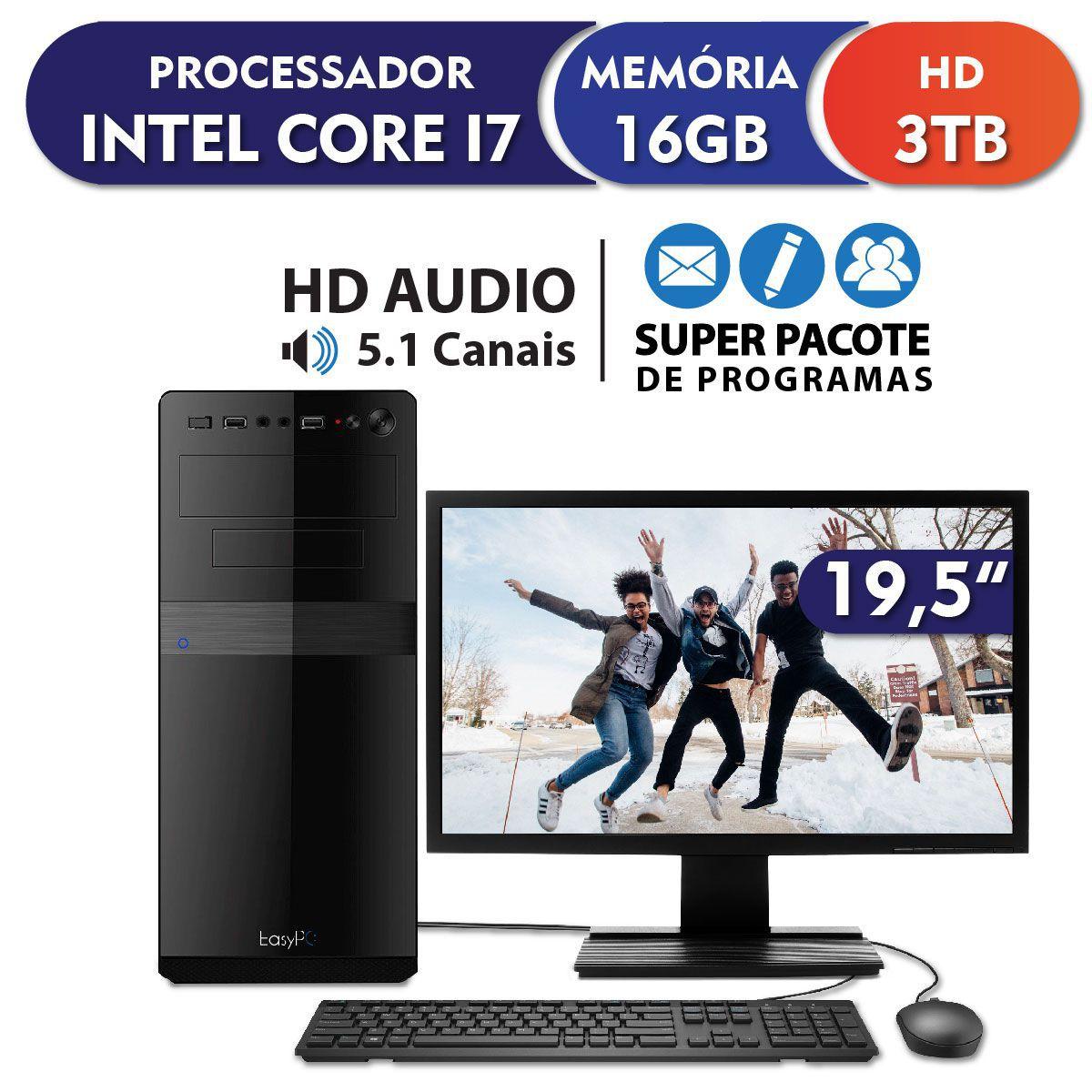 Computador EasyPC Standard Intel Core i7 16GB HD 3TB HDMI Monitor LED ...