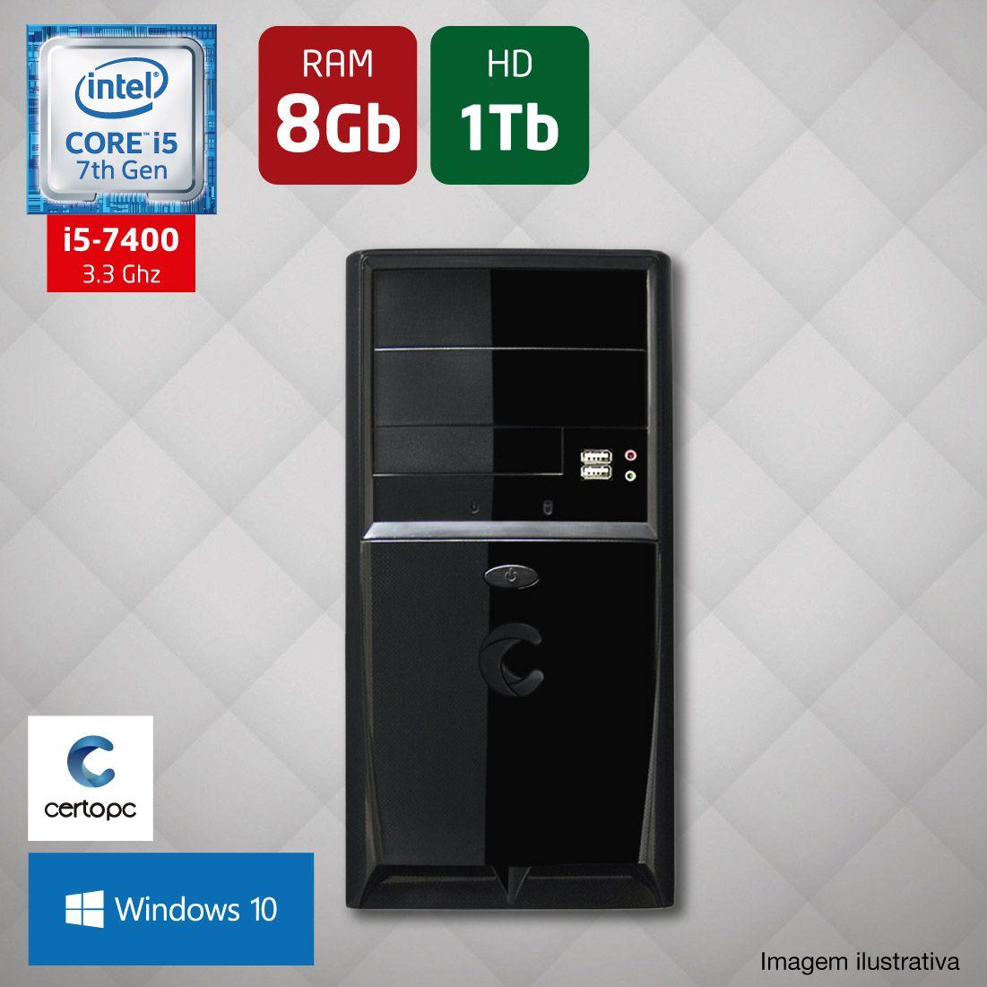 Computador Intel Core i5 7ª Geração 8GB HD 1TB Windows 10 Certo PC ...