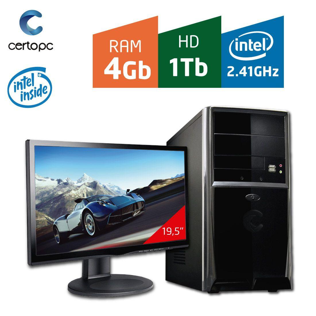 Computador + Monitor 19,5'' Intel Dual Core 2.41GHz 4GB HD 1TB Certo PC ...