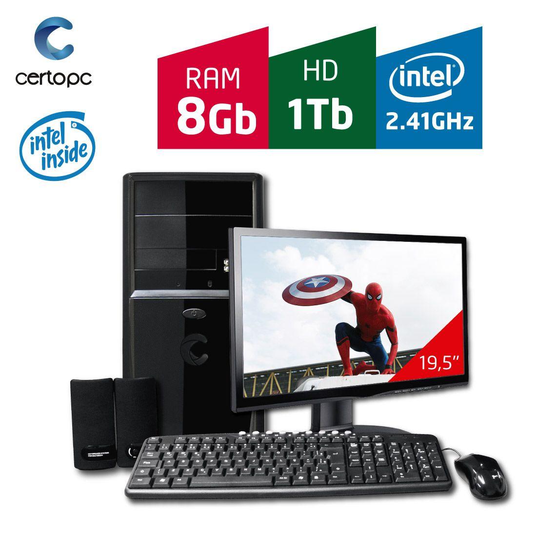 Computador + Monitor 19,5 Intel Dual Core 2.41GHz 8GB HD 1TB Certo PC ...