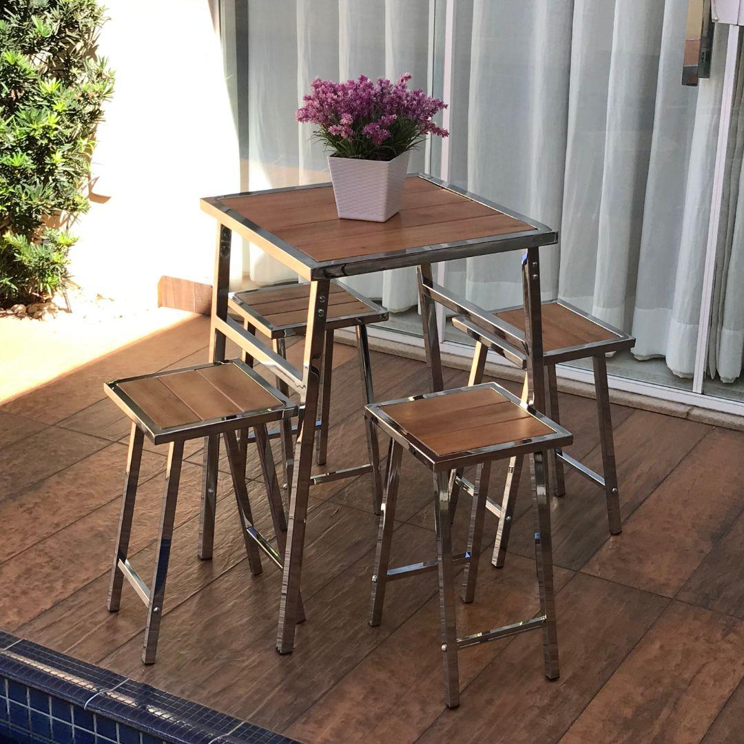 Conjunto De Mesa E 4 Cadeiras Para Varanda Ou Área Externa - MetalCromo ...
