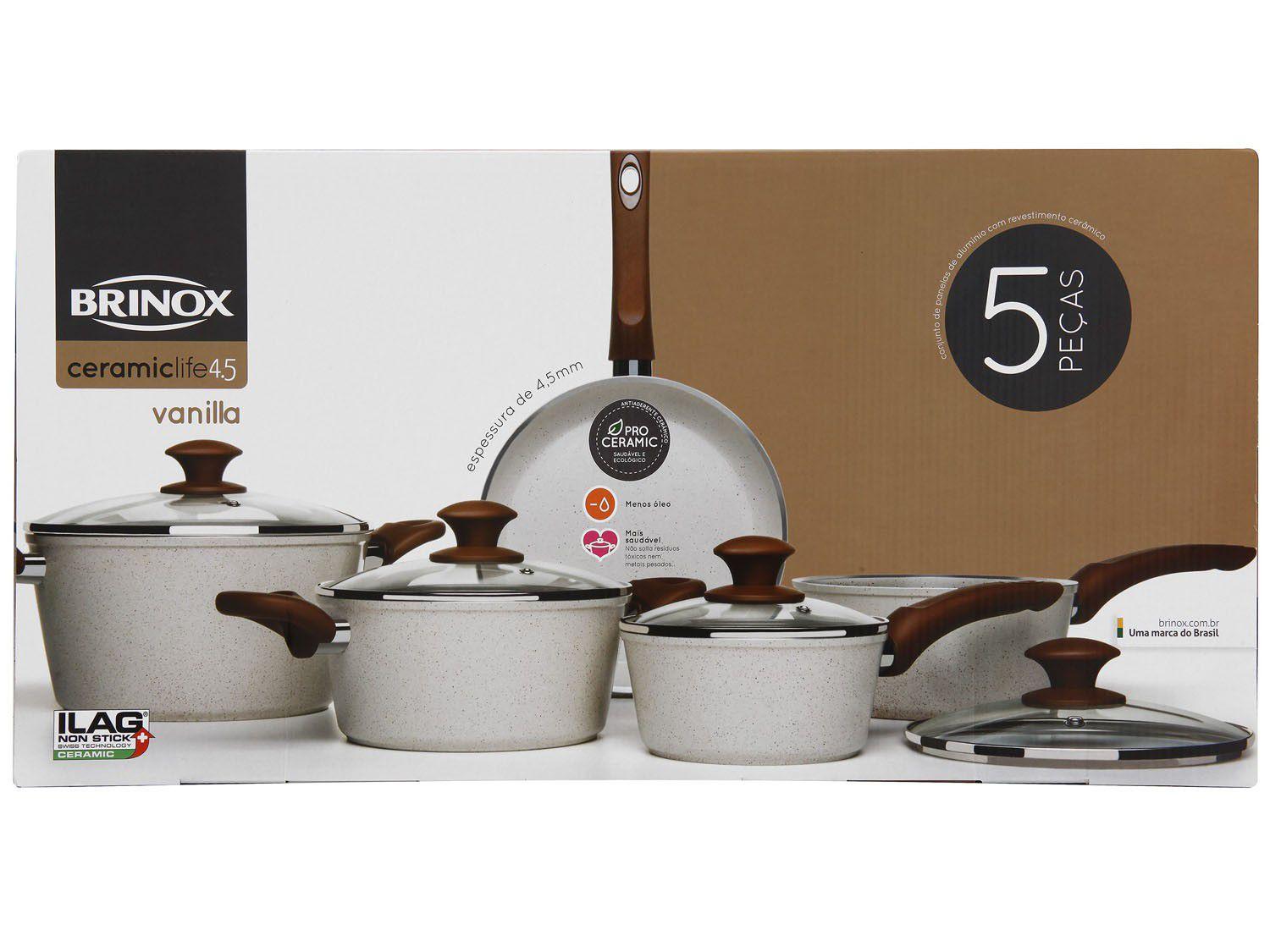 Conjunto de Panelas Brinox - Ceramic Life 4.5 Vanilla 5 Peças - Jogo de ...