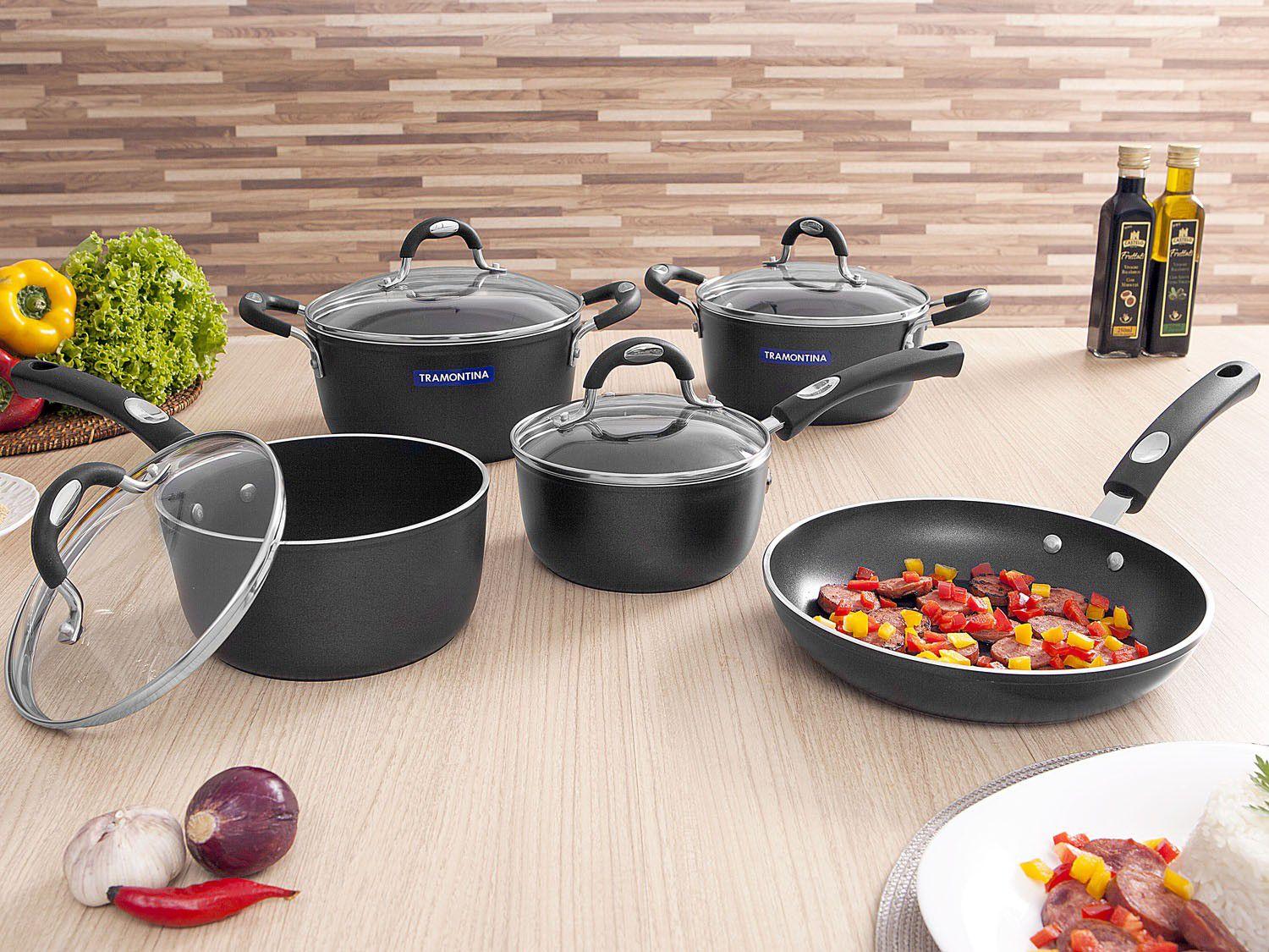 Conjunto de Panelas Tramontina Mônaco - Antiaderente 5 Peças - Conjunto ...