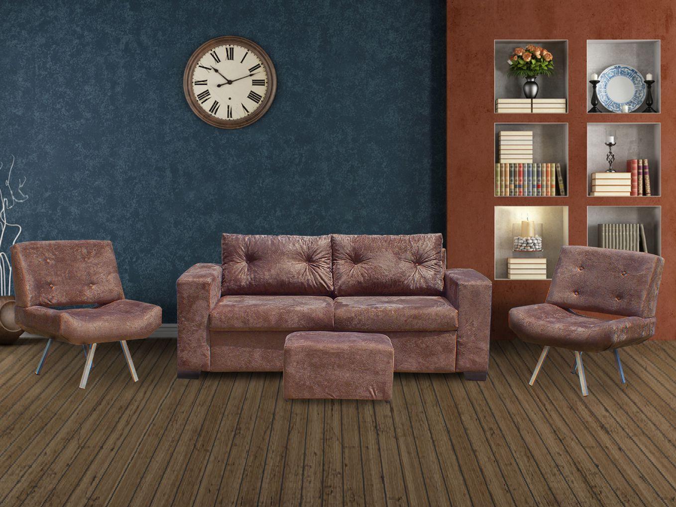 Conjunto de Sofás 2 Lugares com Puff e 2 Poltronas - Popular Rubi ...