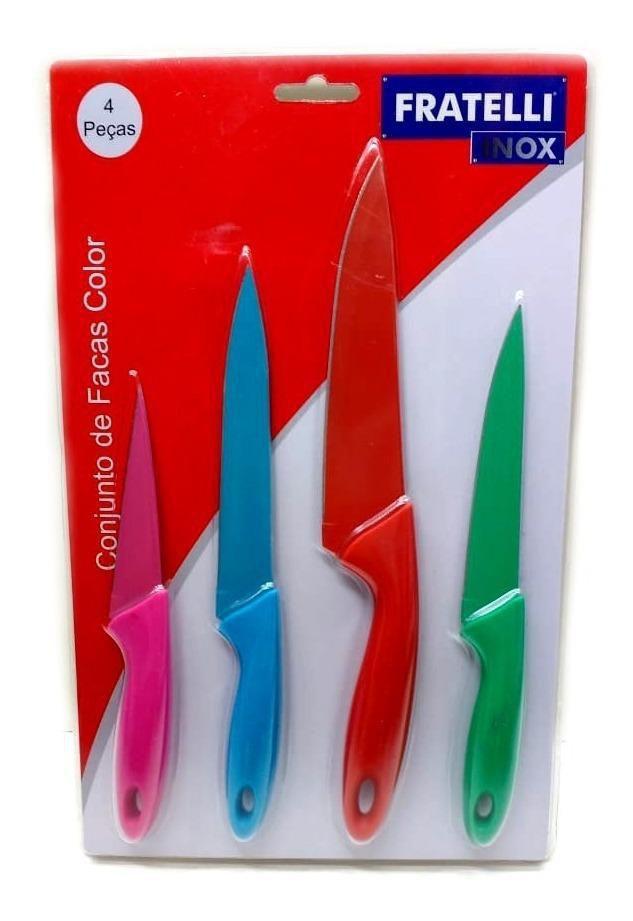 Conjunto/Jogo/Kit 4 Facas Coloridas Aço Inox - Fratelli - Facas ...