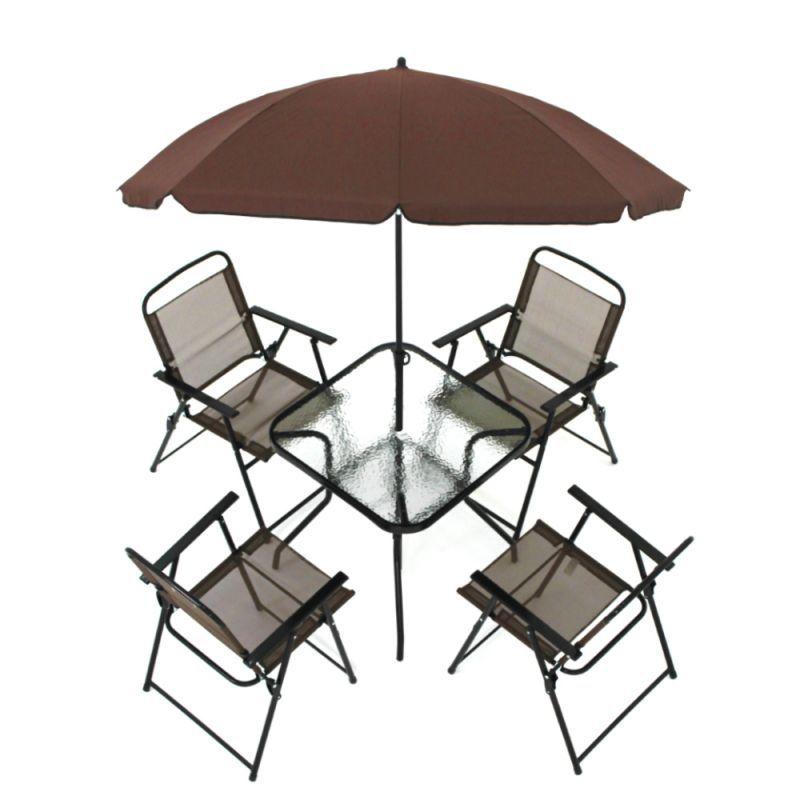 Conjunto Miami 4 Cadeiras Com mesa e Guarda Sol Café BelFix - Conjunto ...