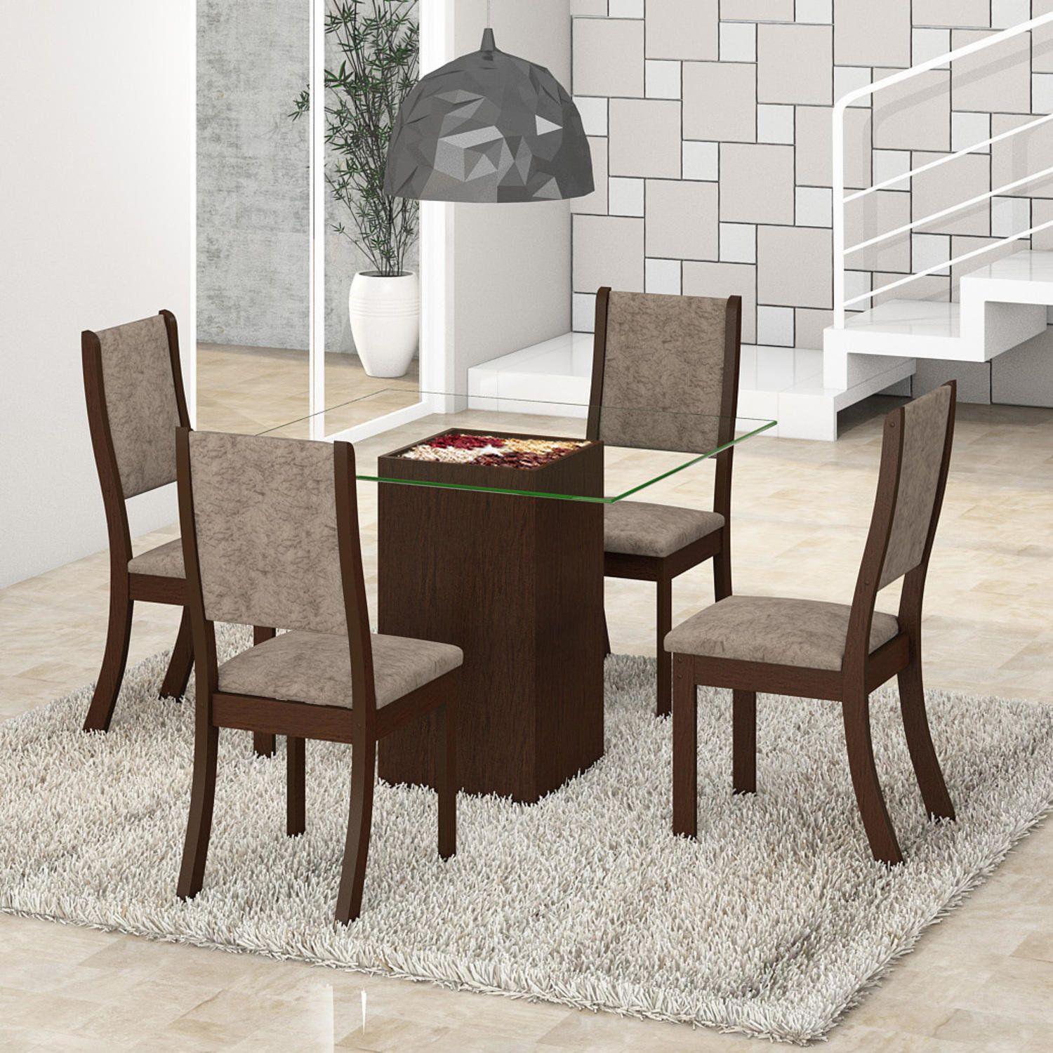 Conjunto para Sala de Jantar Mesa e 4 Cadeiras Viero Via Choco/Canela ... Conjunto para Sala de Jantar Mesa e 4 Cadeiras Viero Via Choco/Canela ...
