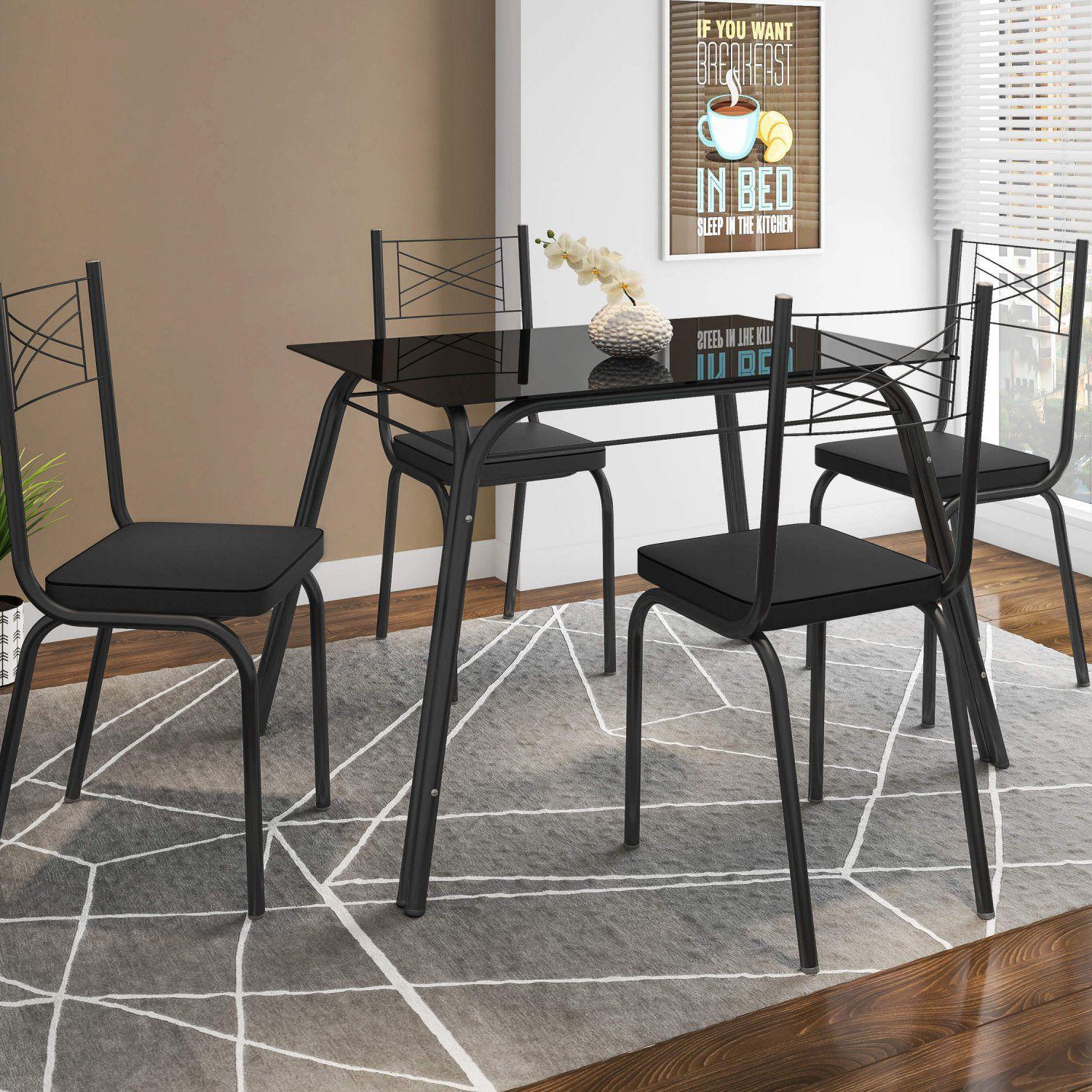 Conjunto Sala de Jantar Mesa Lotus Tampo de Vidro Preto e 4 Cadeiras Artefamol Preto - Mesa de ...