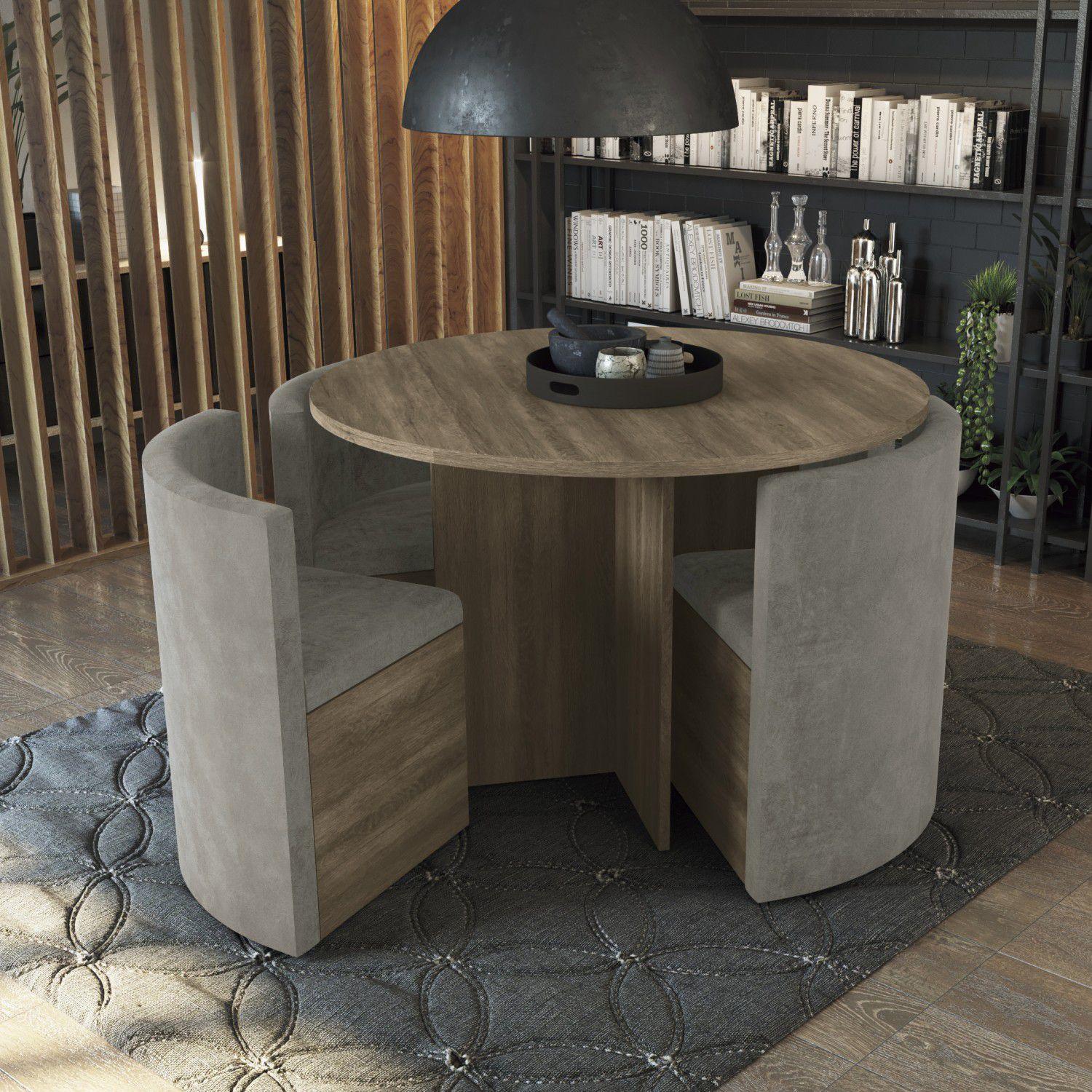 Conjunto Sala de Jantar Mesa Redonda 4 Cadeiras Estofadas Kappesberg ...