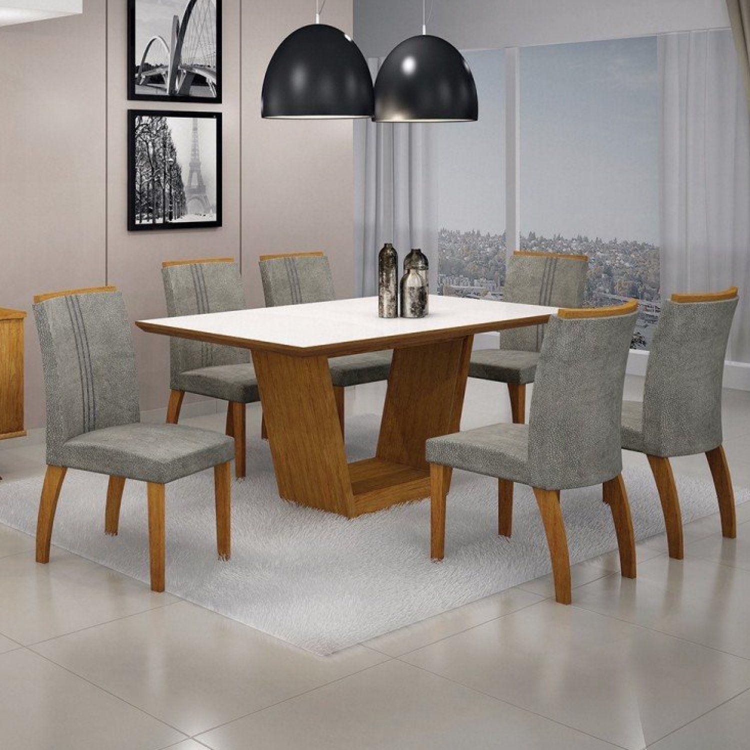 Conjunto Sala de Jantar Mesa Tampo MDF/Vidro 6 Cadeiras Alemanha Leifer ...