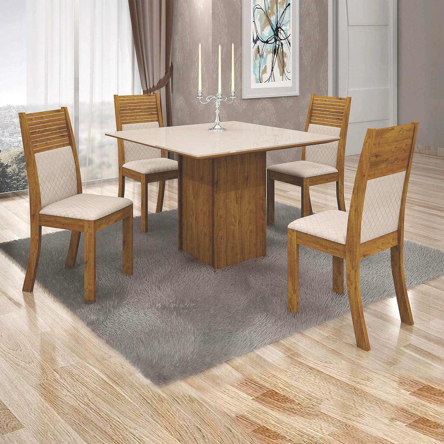 Conjunto Sala de Jantar Mesa Tampo MDF/Vidro Napoli e 4 Cadeiras Havaí ...