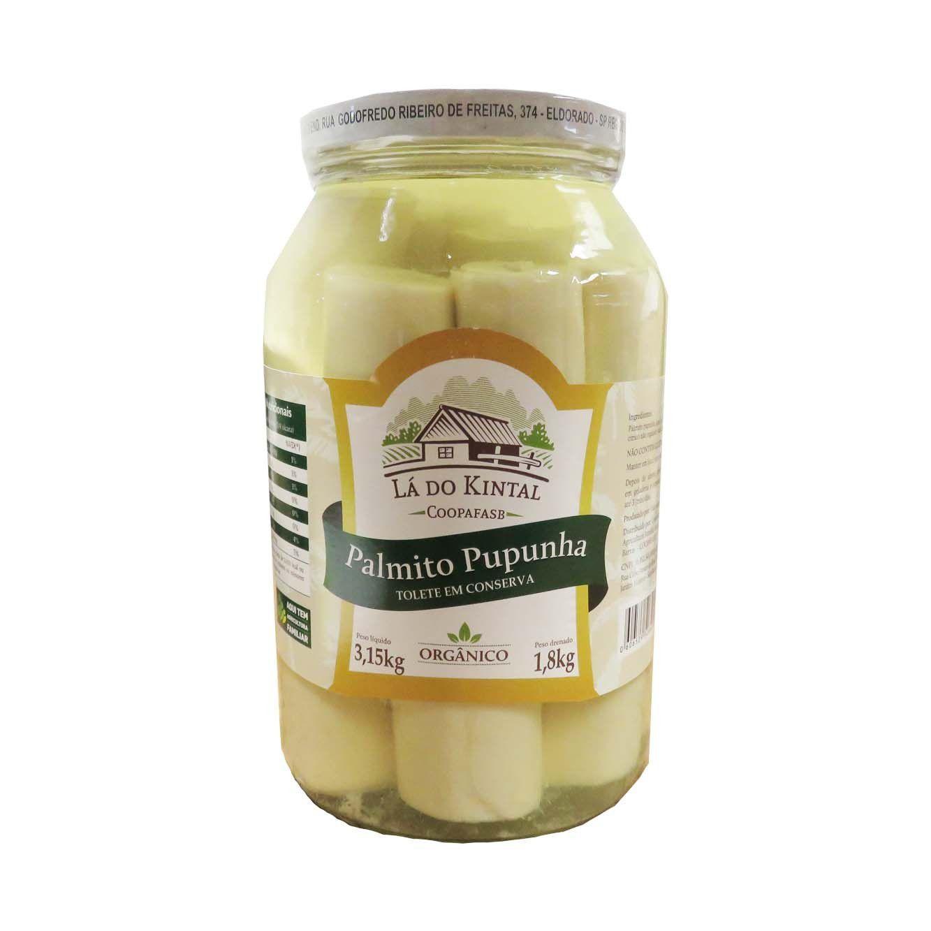 Conserva de Palmito Pupunha Orgânico Tolete 1.8kg - Lá do Kintal ...