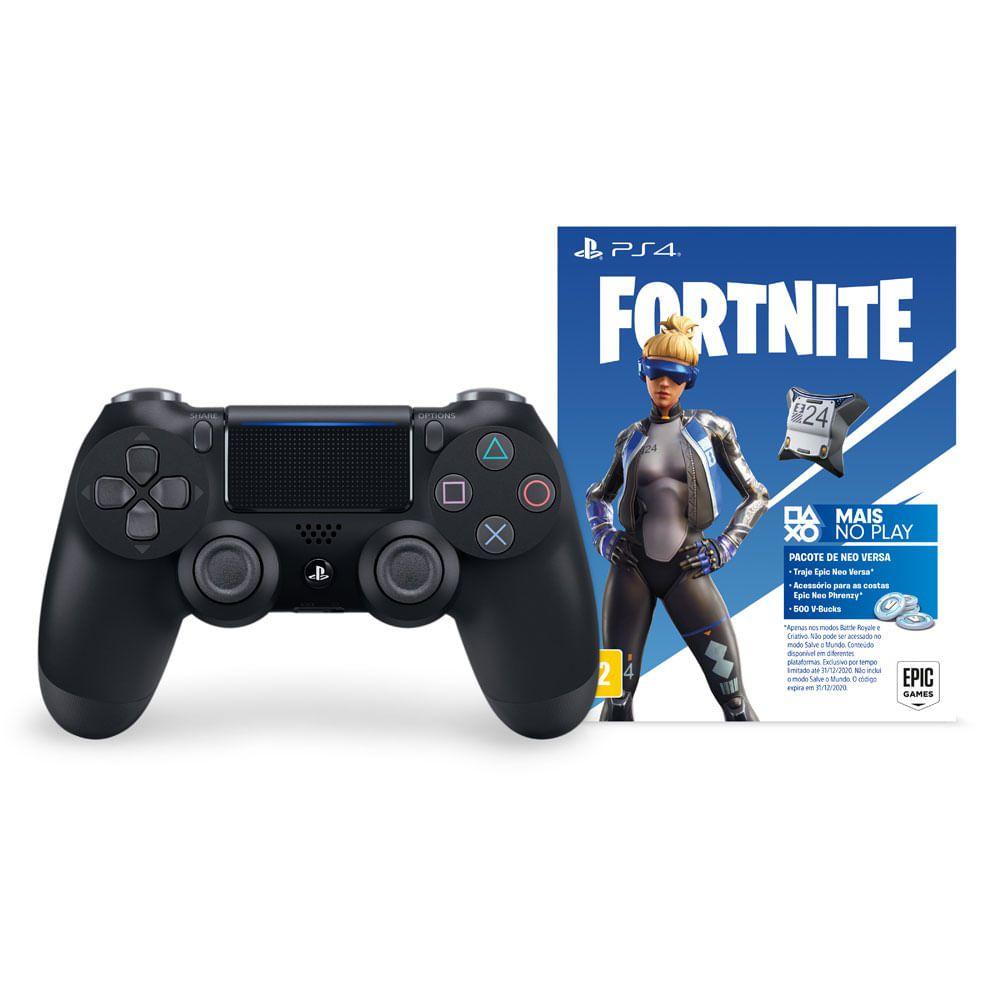 Controle Playstation Dualshock 4 Preto Voucher Fortnite PS4 SONY Outros Games Magazine Luiza