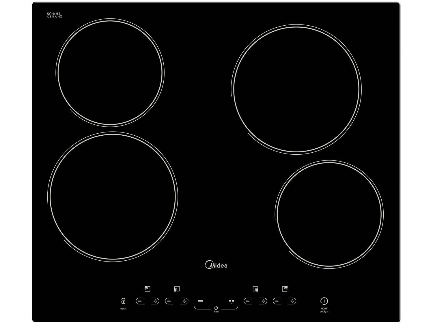 Cooktop 4 Bocas Elétrico Midea Vitrocerâmico Touch Preto CCA40P2