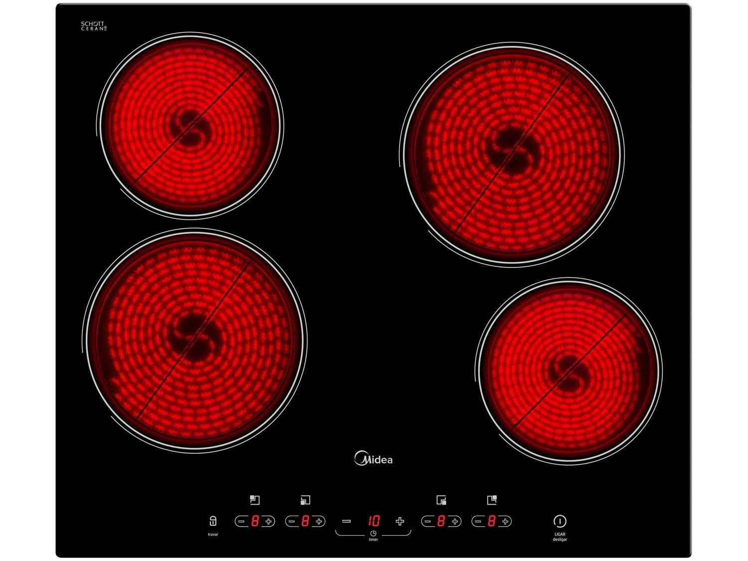 Cooktop 4 Bocas Elétrico Midea Vitrocerâmico Touch Preto CCA40P2