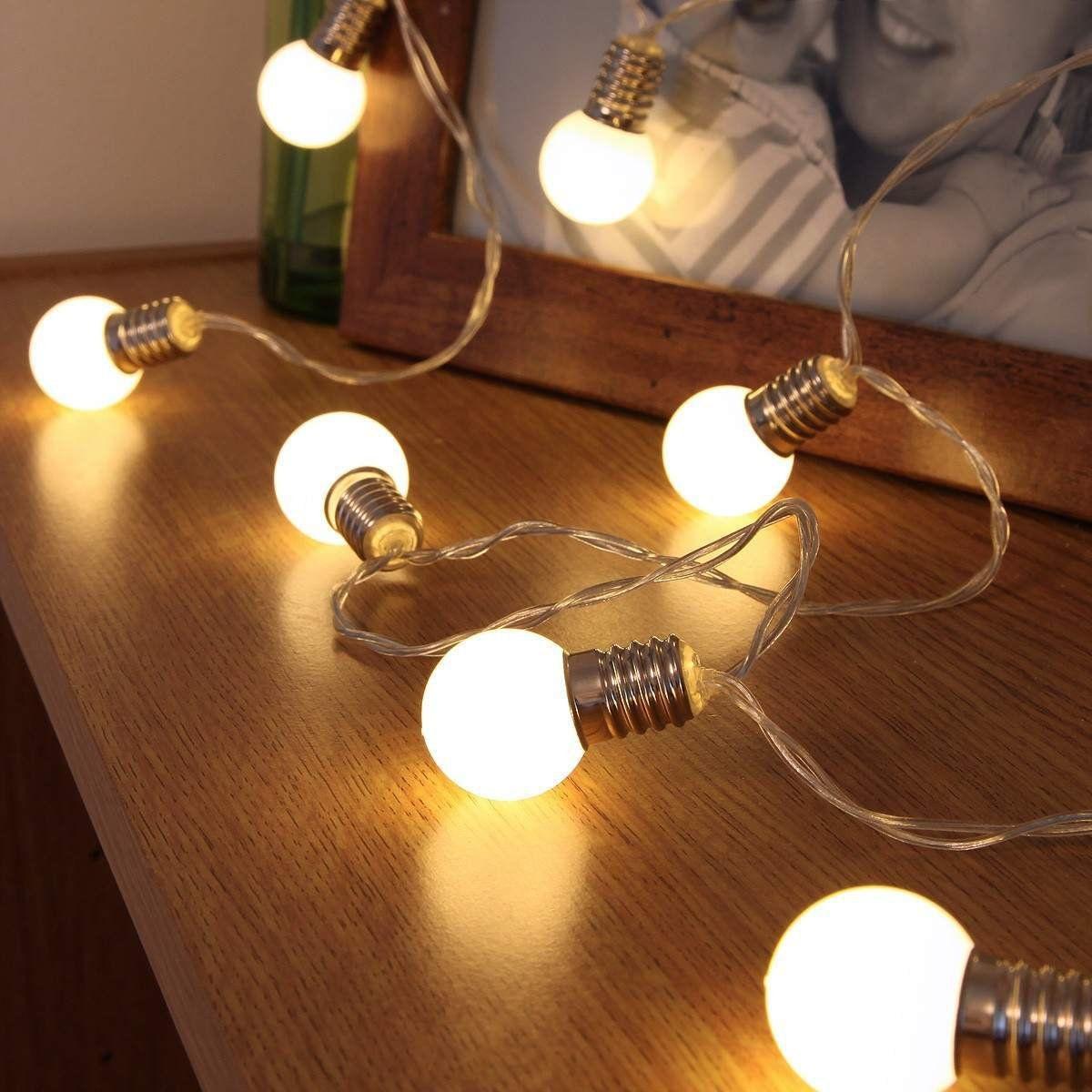 Cordão de Luzes 10 Lâmpadas LED Amarelo Decoração a Pilha Portátil ...