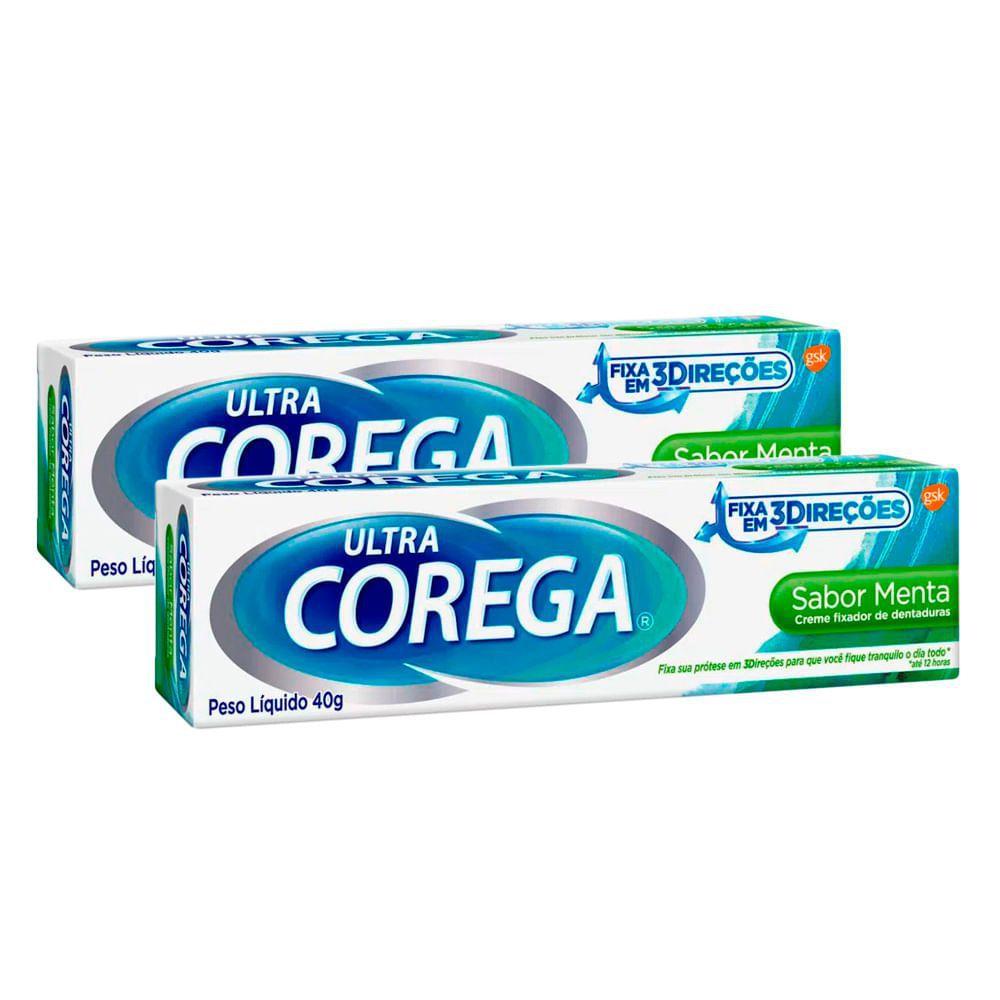 Corega Ultra Creme Fixador de Dentadura Sabor Menta 40g Kit com duas ...