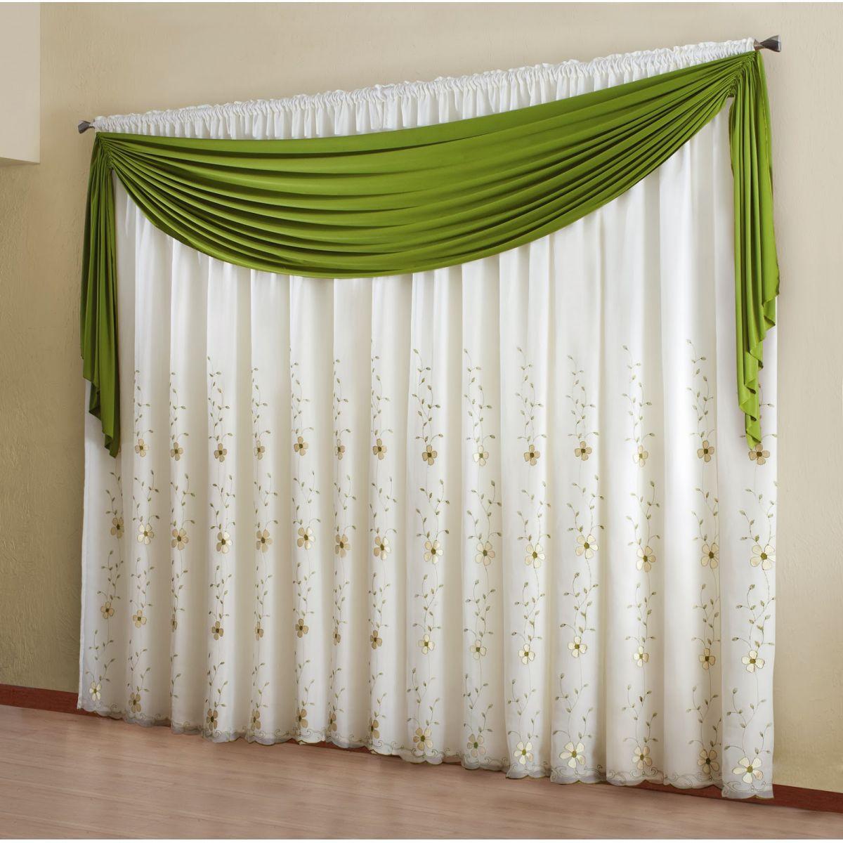 Cortina Voal Bordado e Bandô 3,00x 2,50 - Bali - Verde e Branca ...